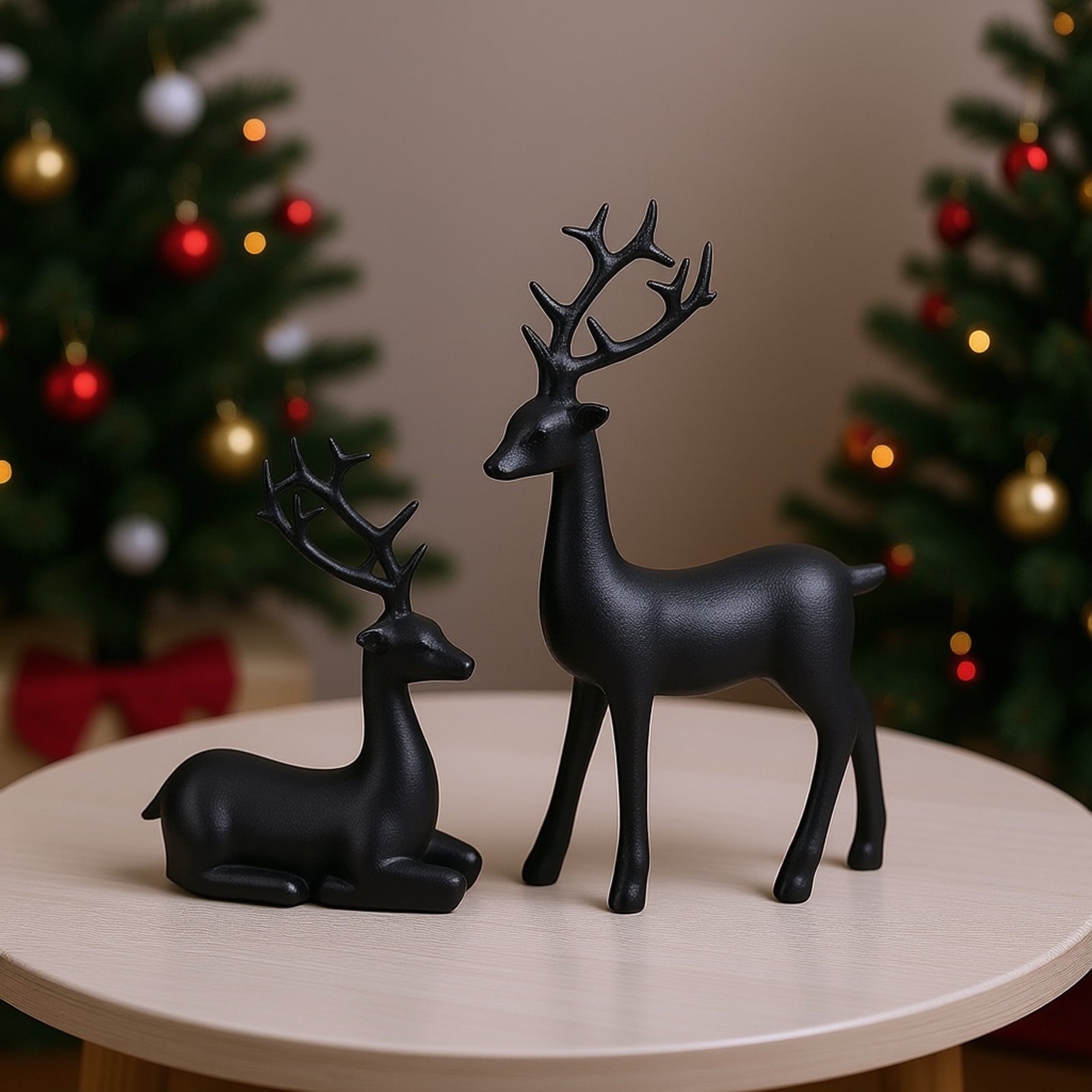 Eespoir 2 Pcs Resin Christmas Reindeer Figurines, Matte Black Reindeer ...