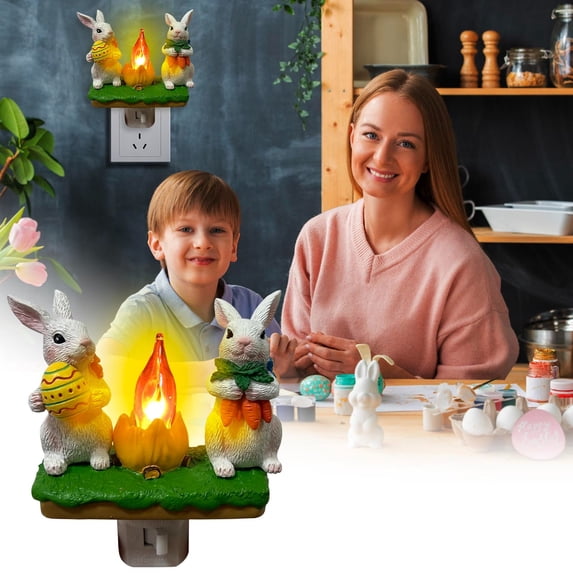 Eespoir 2025 Bunny Bonfire Night Light, Flashing Easter Socket Light ...