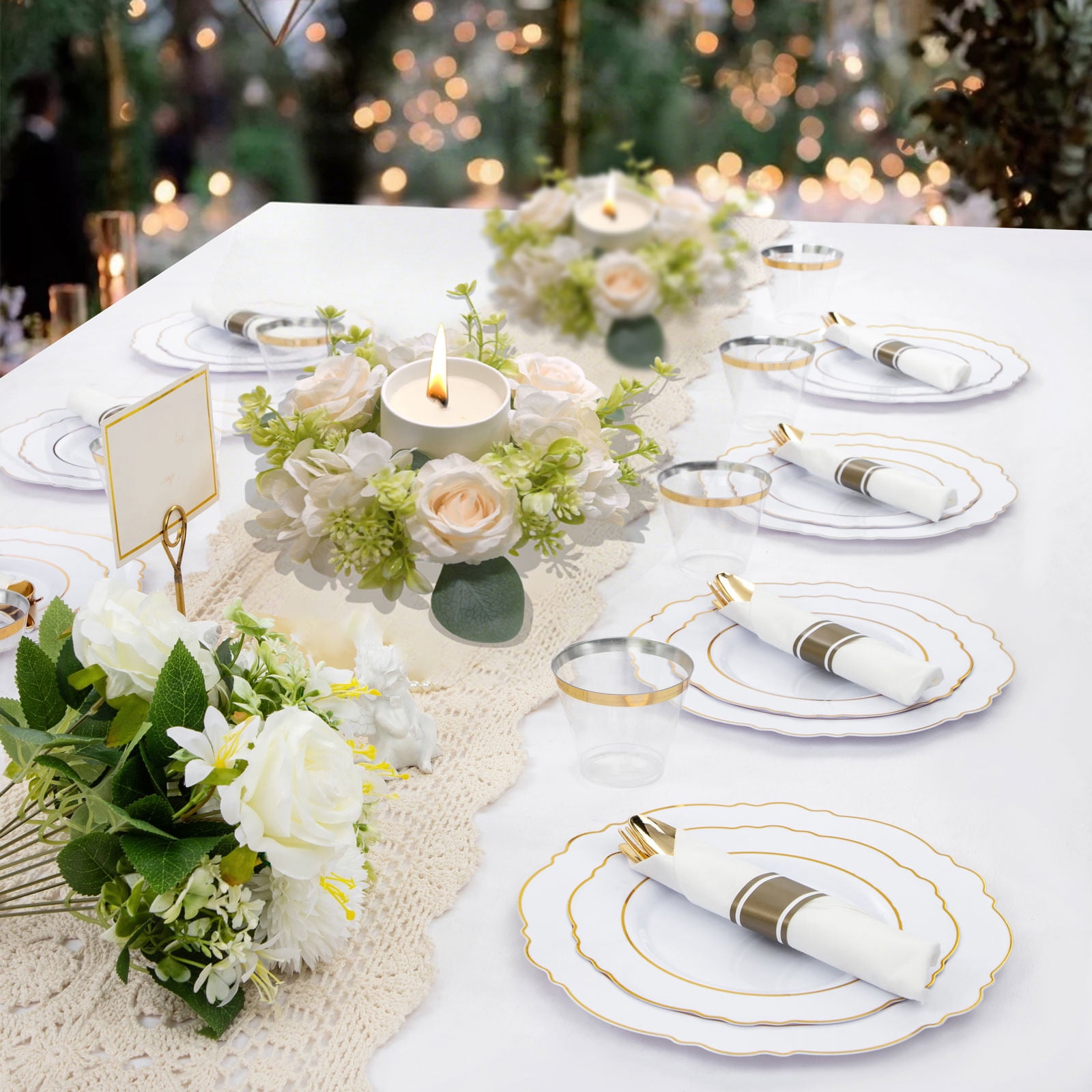 Eespoir Artificial Hydrangea Rose Candle Holders, Candle Holders Wreath ...