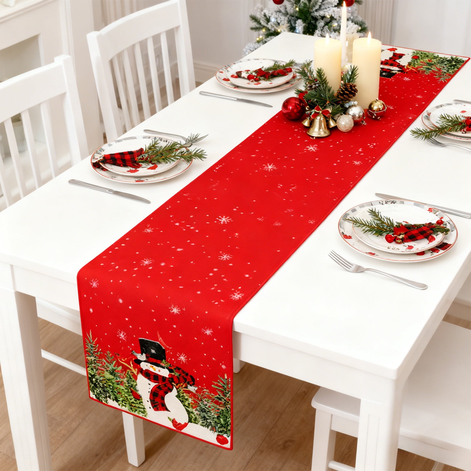 Eespoir Christmas Tree Snowflakes Table Runner, Holiday Decoration for ...