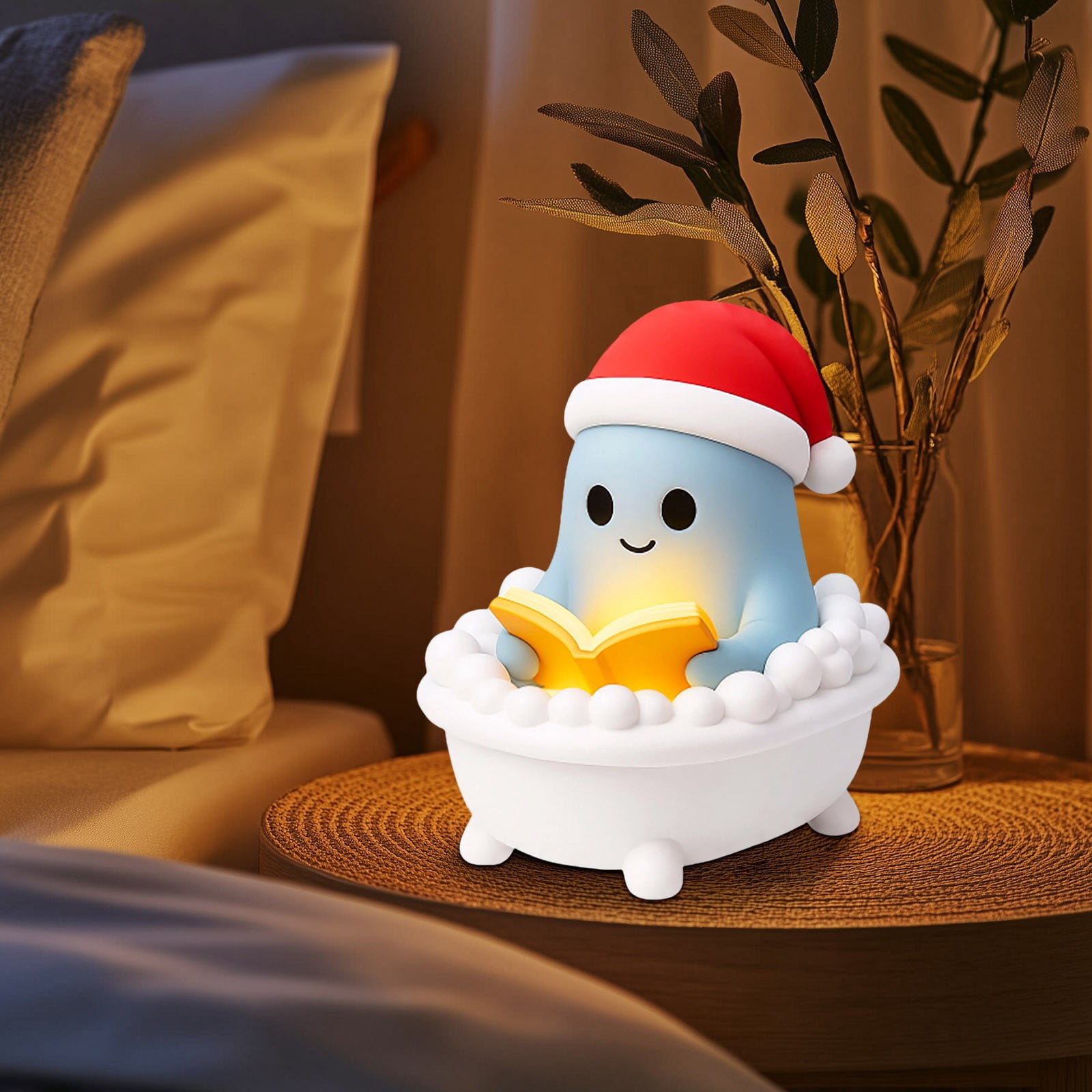 Eespoir Cute Ghost Reading Book Lamp, Ghost Bathtub With Christmas Hat ...