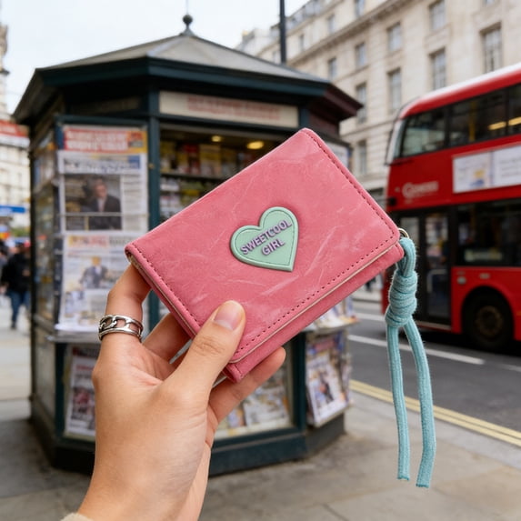 Eespoir Cute Wallet Short Student Wallet, Hand Rope Magnetic Card Bag ...