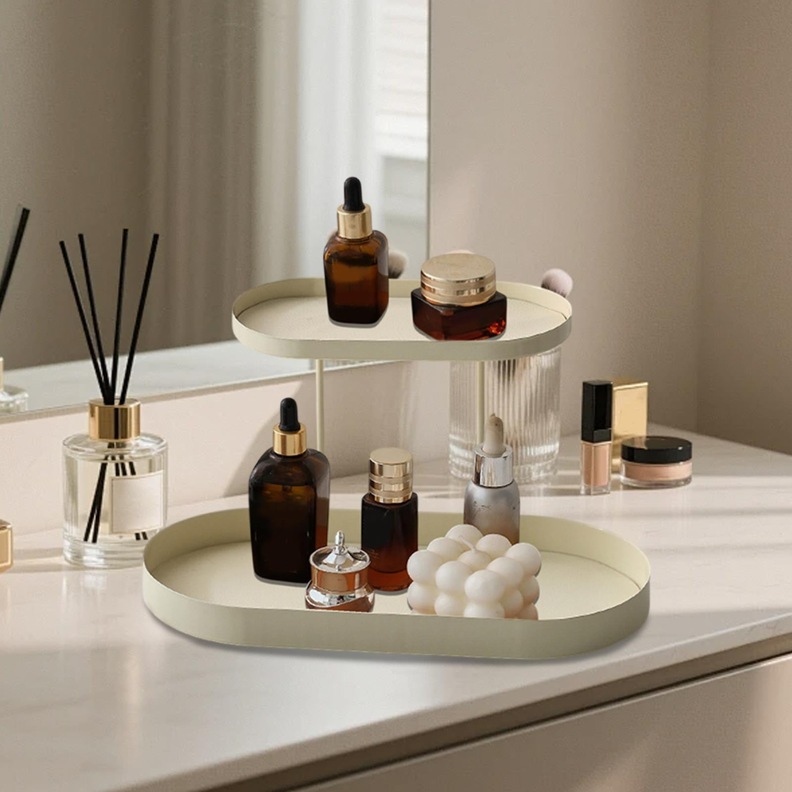 Eespoir Double Layer Tabletop Iron Storage Tray, Cosmetics Jewelry ...