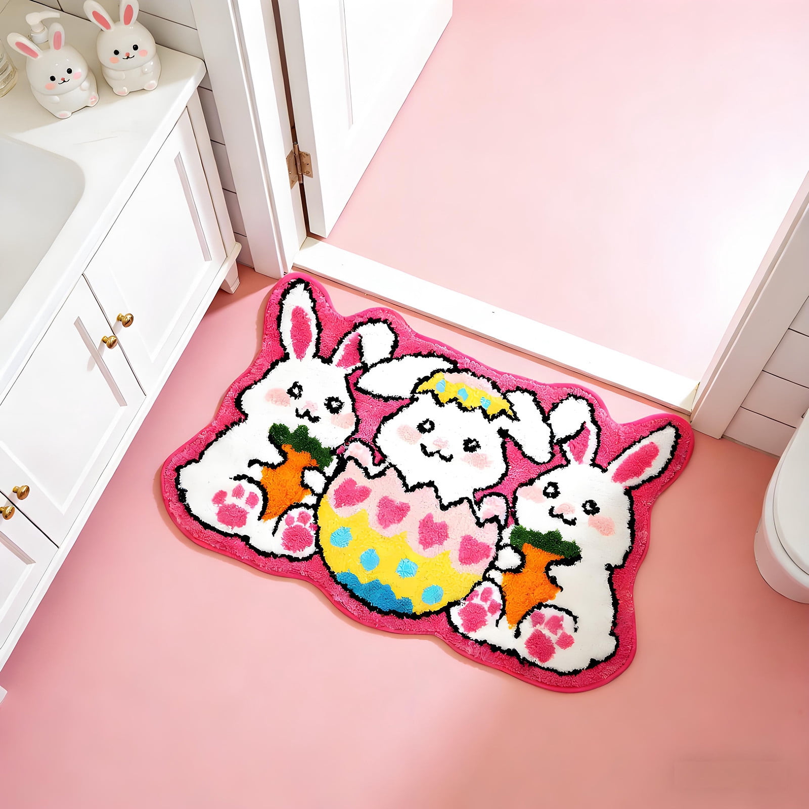 Eespoir Easter Bunny Shaped Floor Mat, Plush Soft Cozy Entryway Mat ...