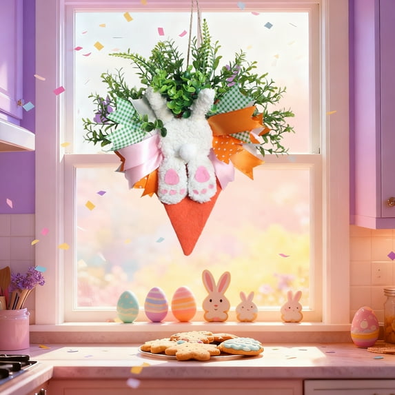 Eespoir Easter Carrot Wreath With Bow, Carrot-shaped Hanging Ornament ...