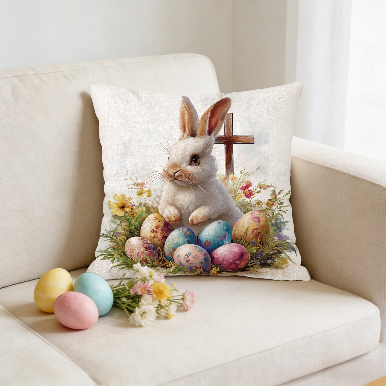 Eespoir Easter Holiday Pillow Cover Set, Rabbits And Easter Egg Design ...