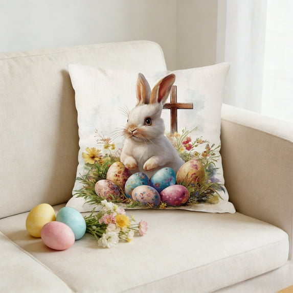 Eespoir Easter Holiday Pillow Cover Set, Rabbits And Easter Egg Design ...