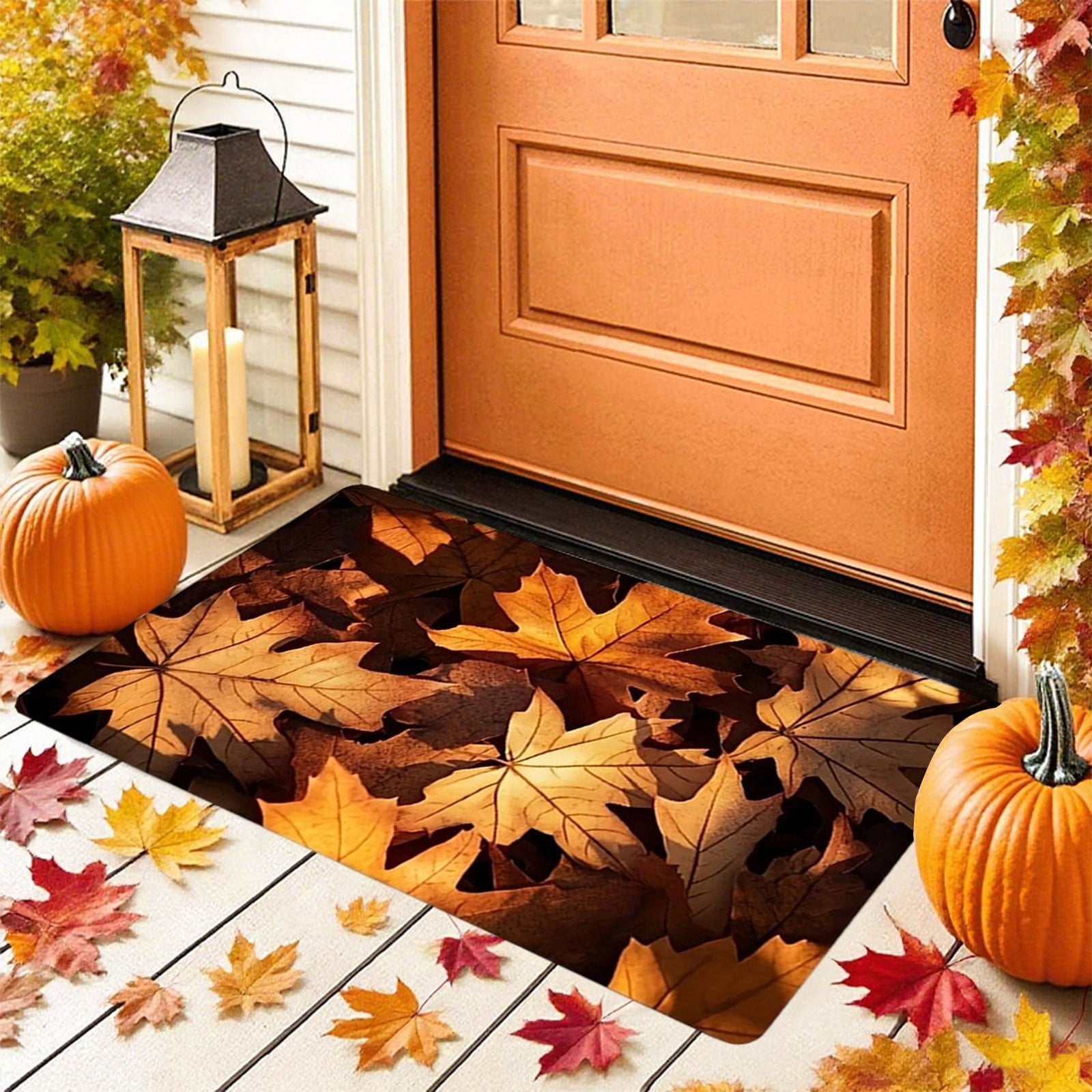 Eespoir Fall Pumpkin Maple Leaves Floor Mat, Halloween/Thanksgiving ...