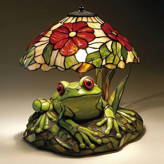 Eespoir Flower Stained Glass Lamp, Table Lamp With Sculpted Base Flower ...