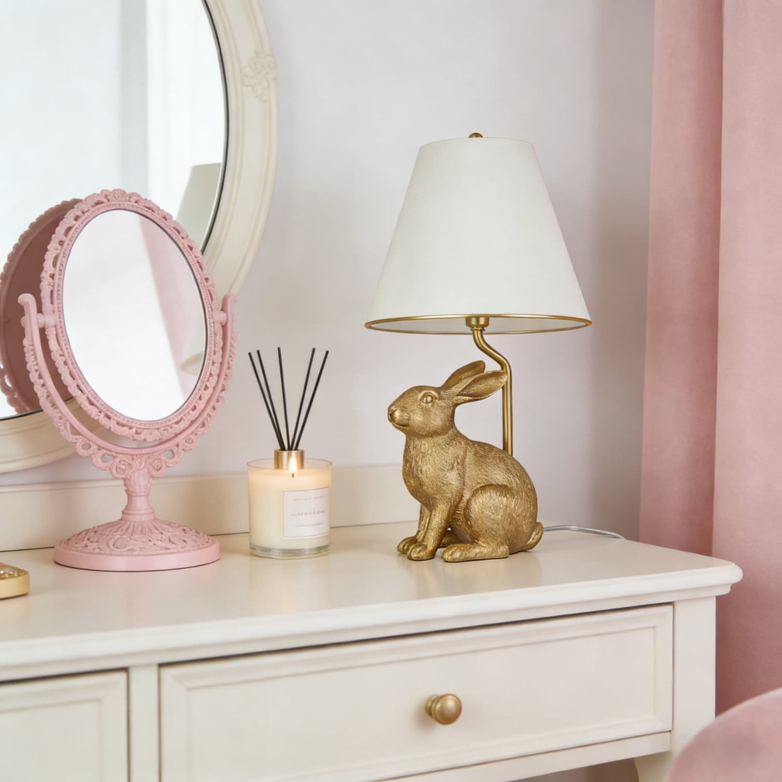 Eespoir Golden Doodle Table Lamp, Gold Finish and Tapered Bunny Shade ...