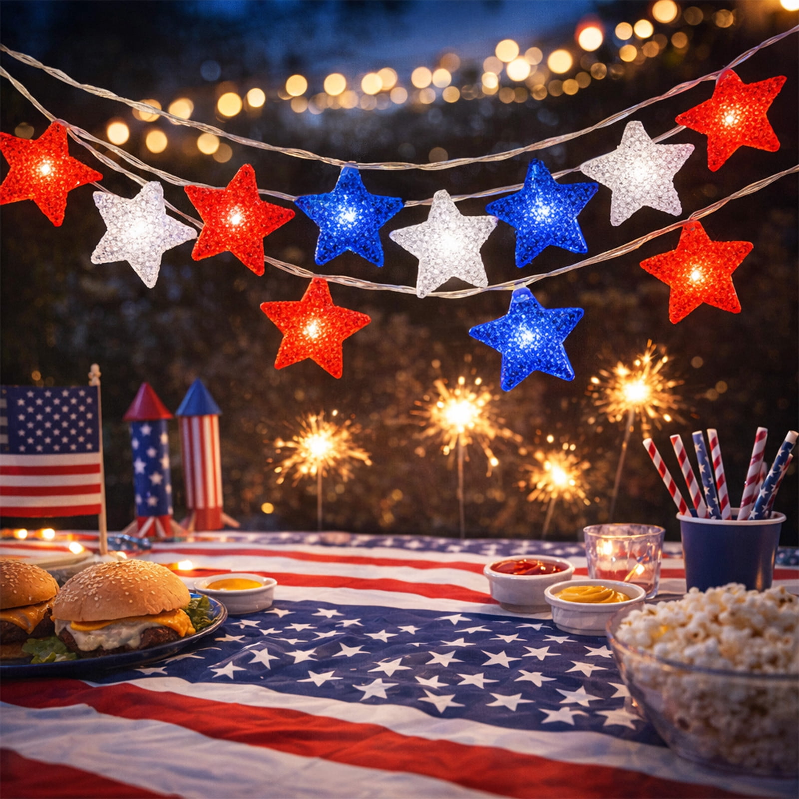 Eespoir Independence Day Decorative Lights, Red White and Blue Star ...
