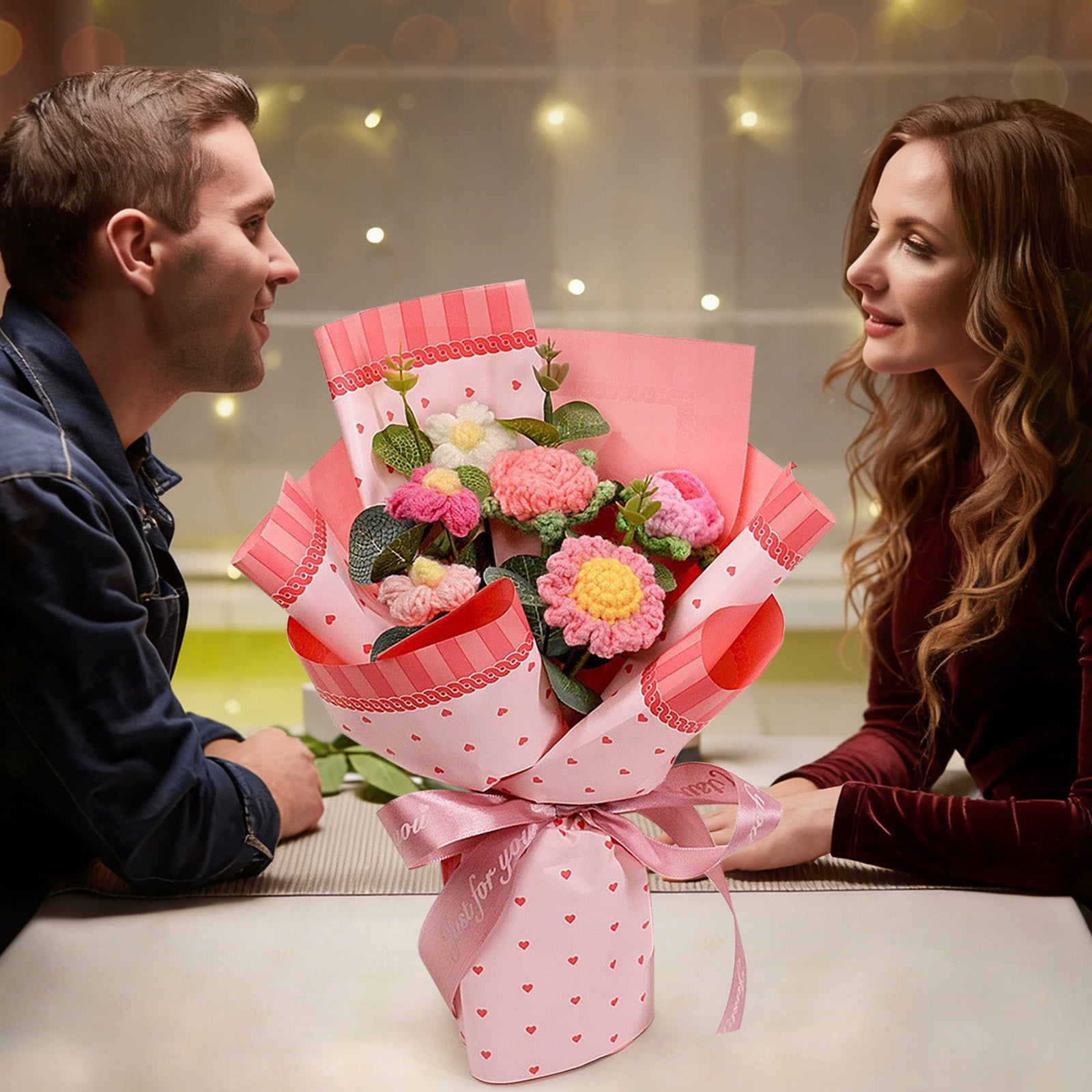 Eespoir Knitted Bouquet Finished Product, Crochet Yarn Flower, Hand ...