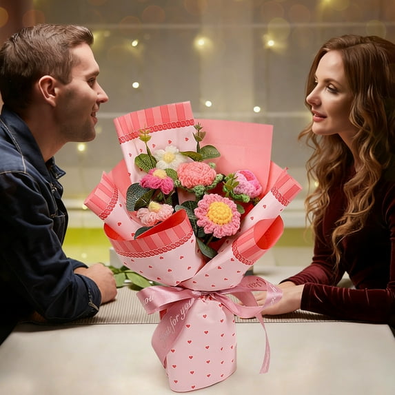 Eespoir Knitted Bouquet Finished Product, Crochet Yarn Flower, Hand ...