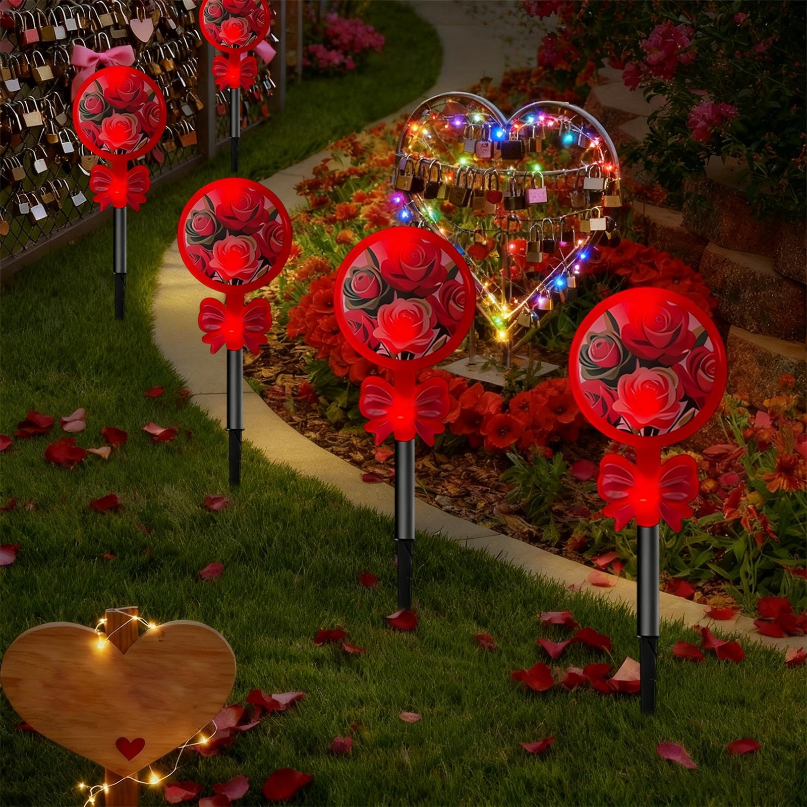 Eespoir LED Valentines's Day Solar Lights, Heart Shaped Solar Lantern ...