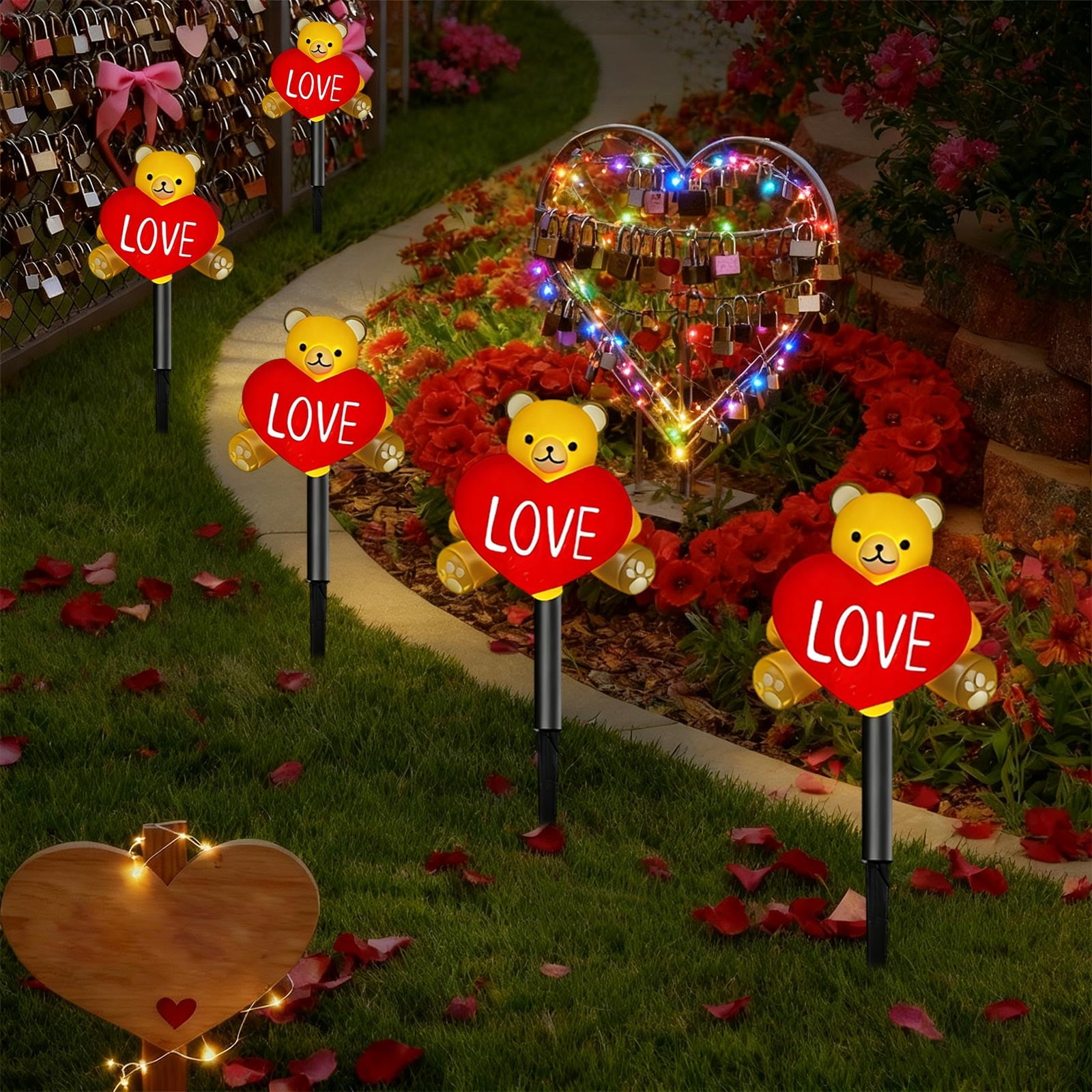 Eespoir LED Valentines's Day Solar Lights, Heart Shaped Solar Lantern ...