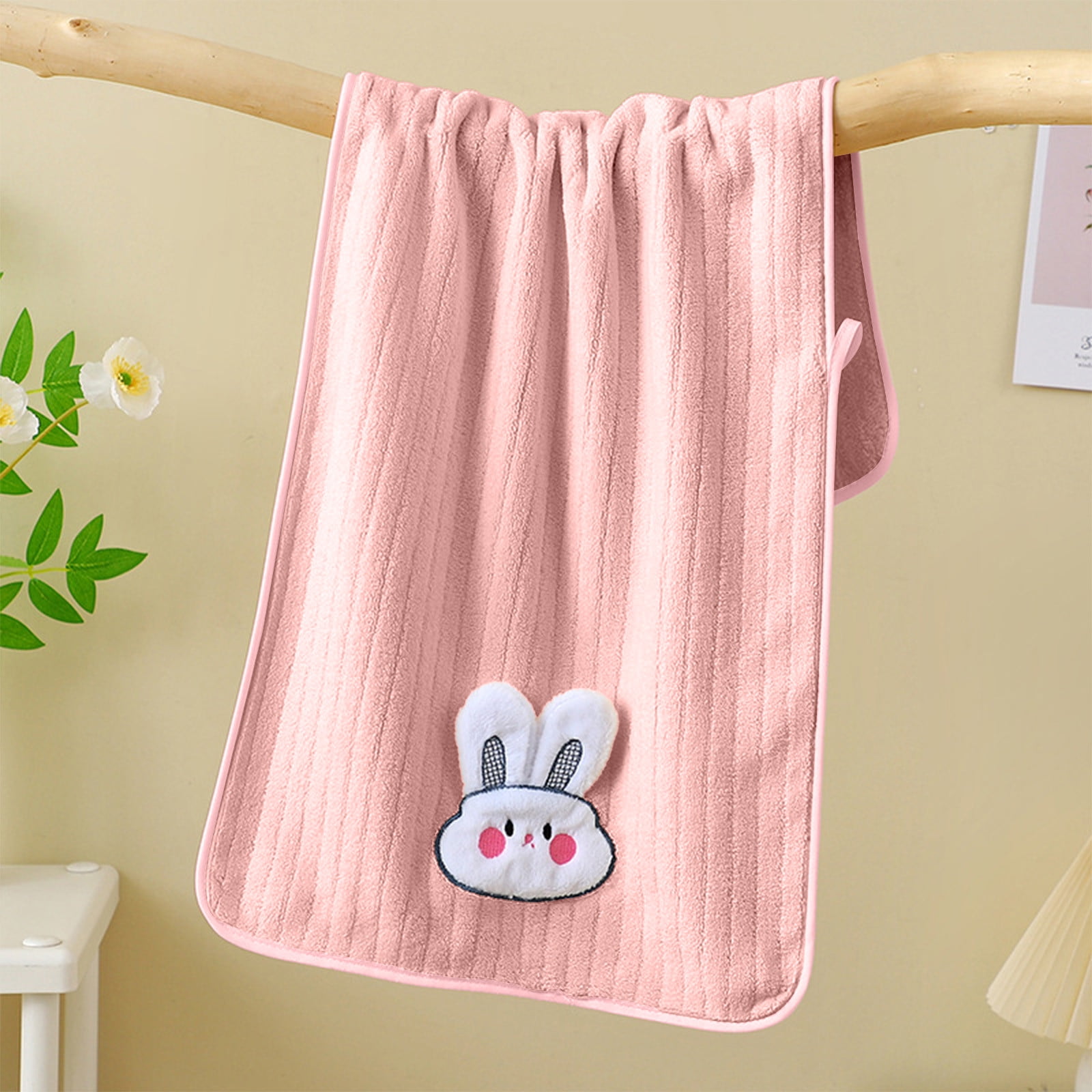 Eespoir Rabbits Patterns Coral Fleece Towel, Soft Absorbent Towel For ...
