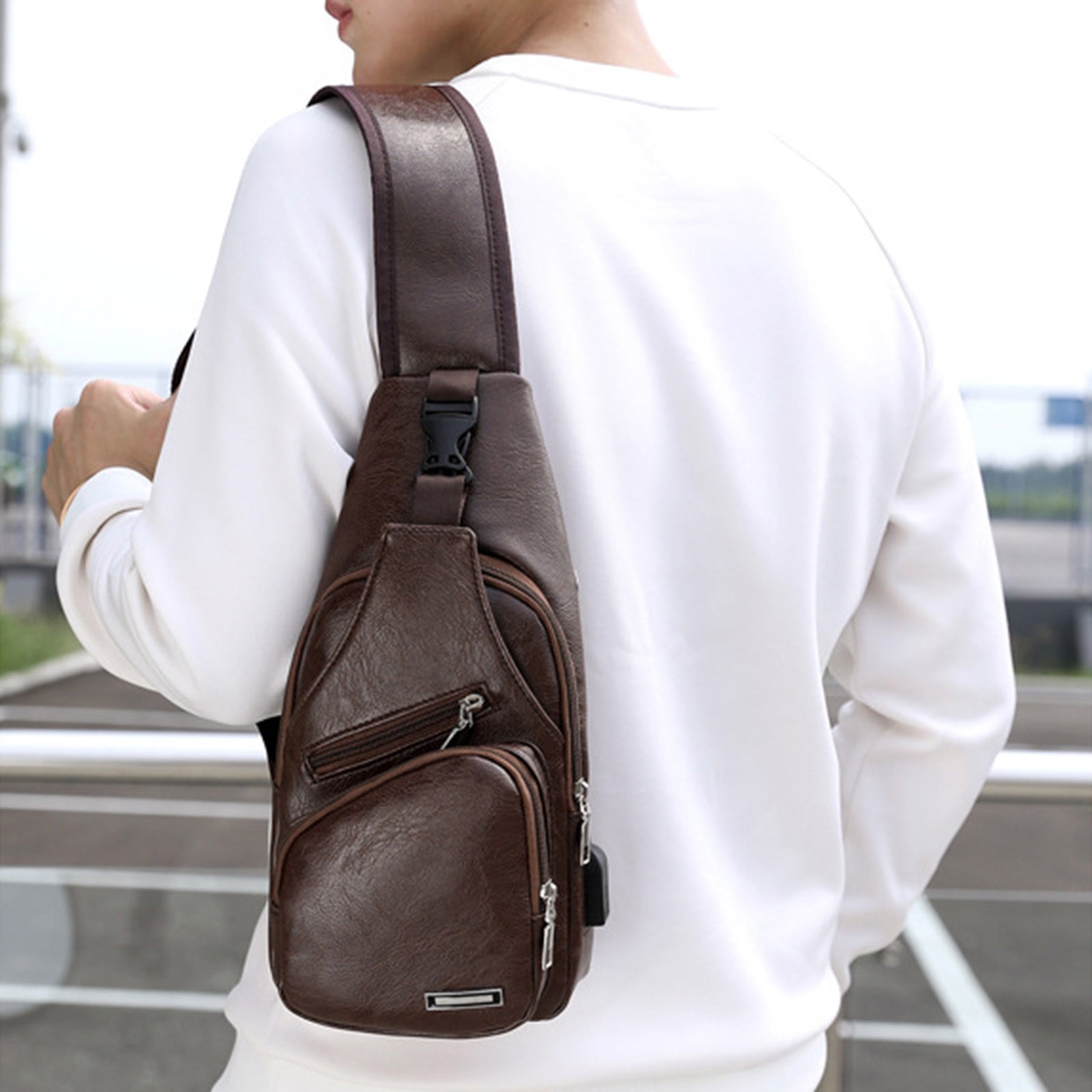Eespoir USB Chest Bag, Fashion Leather Sling Bag, Crossbody Bag ...
