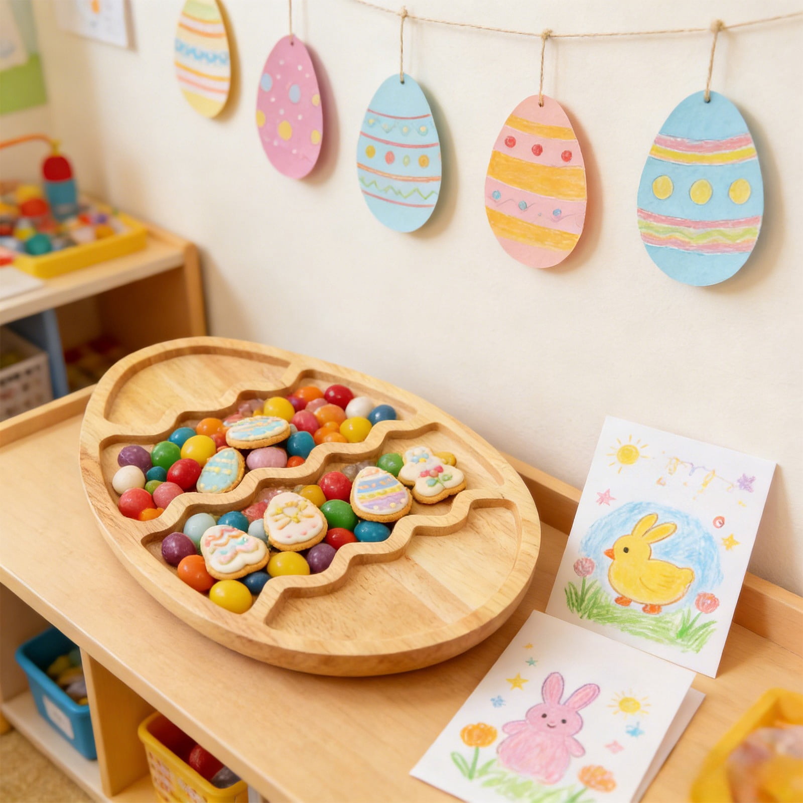 Eespoir Wooden Easter Serving Tray, Egg Shaped Wooden Platter, Rural ...