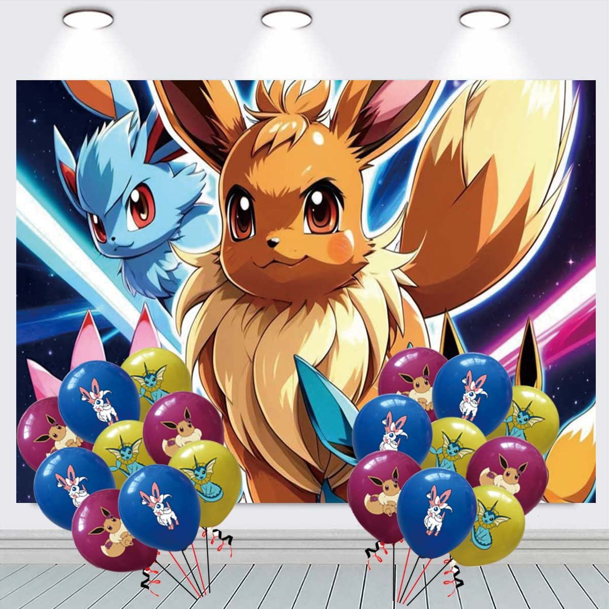Eevee Aesthetic Evolutions Banner Backdrop Background Birthday Balloons ...