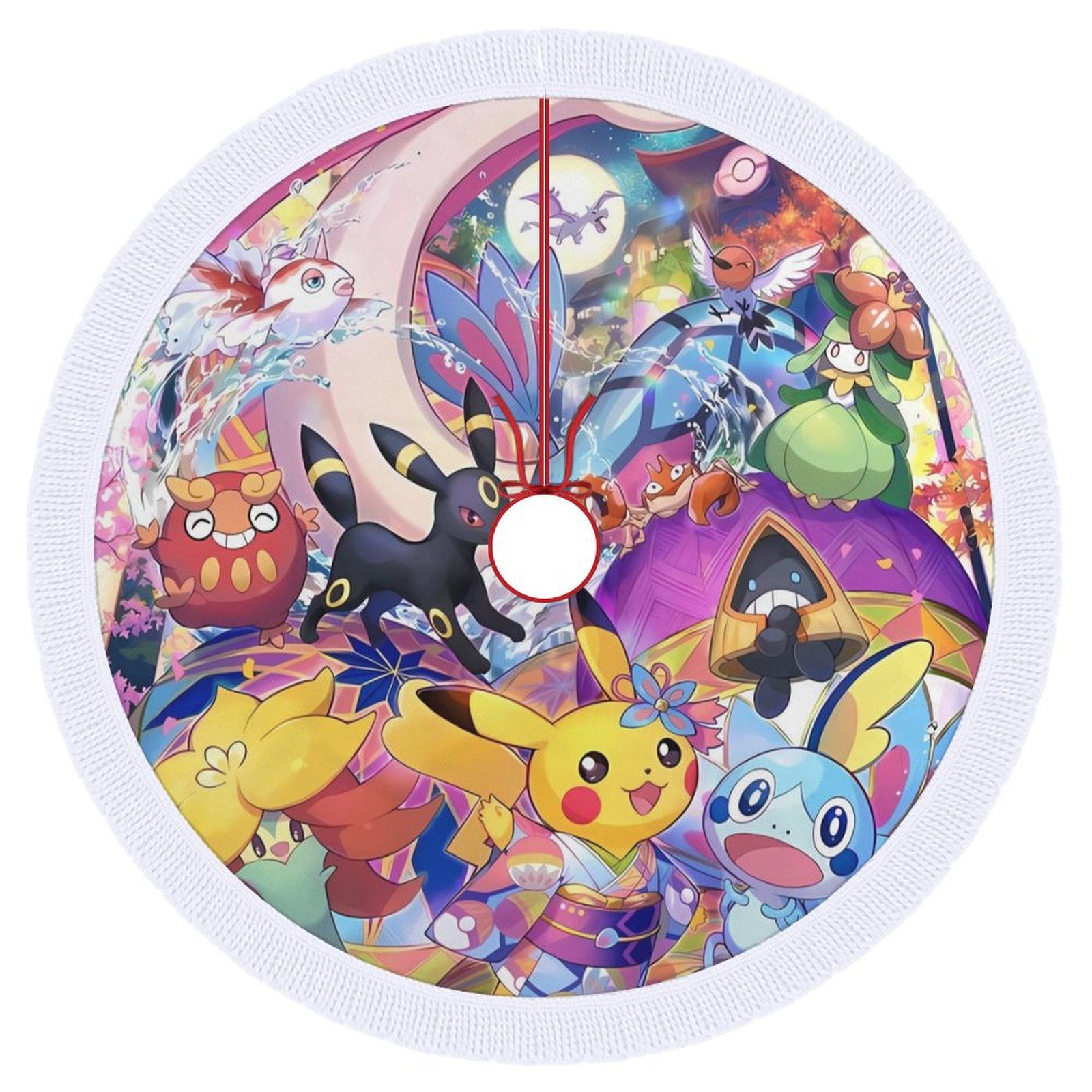 Eevee Christmas tree skirt Christmas tree mat with fringe ornaments ...