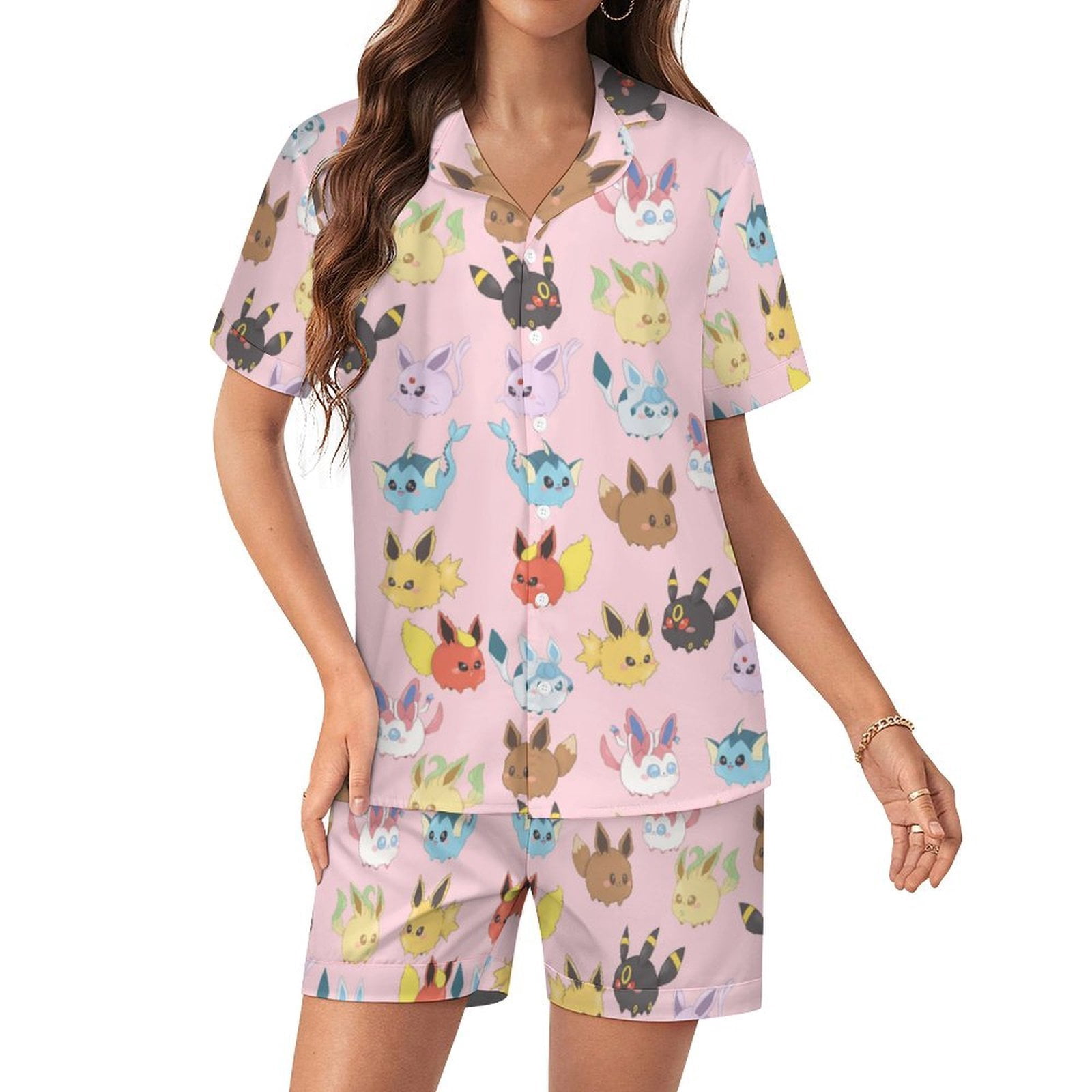 Eevee Cute Women's Pajama Set 2-Piece Sleepwear Loungewear Button Down ...