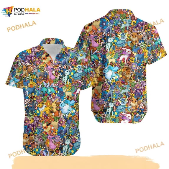 Eevee Evolution Hawaiian Shirt, 3d Pkm Button Up Shirt, Movies Aloha ...