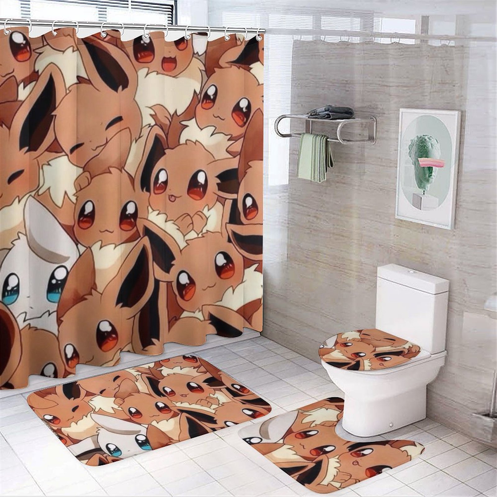 Eevee Evolutions Cartoon Shower Curtain Set for Bathroom 4 Piece ...