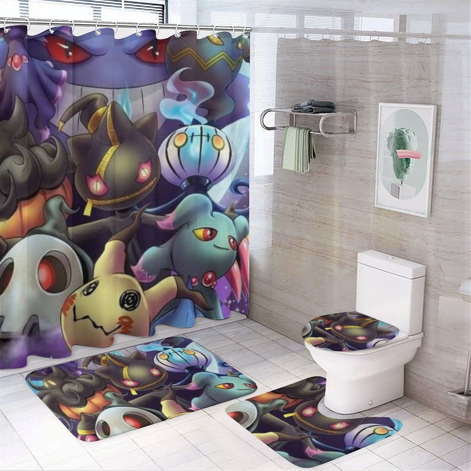 Eevee Evolutions Cartoon Shower Curtain Set for Bathroom 4 Piece ...
