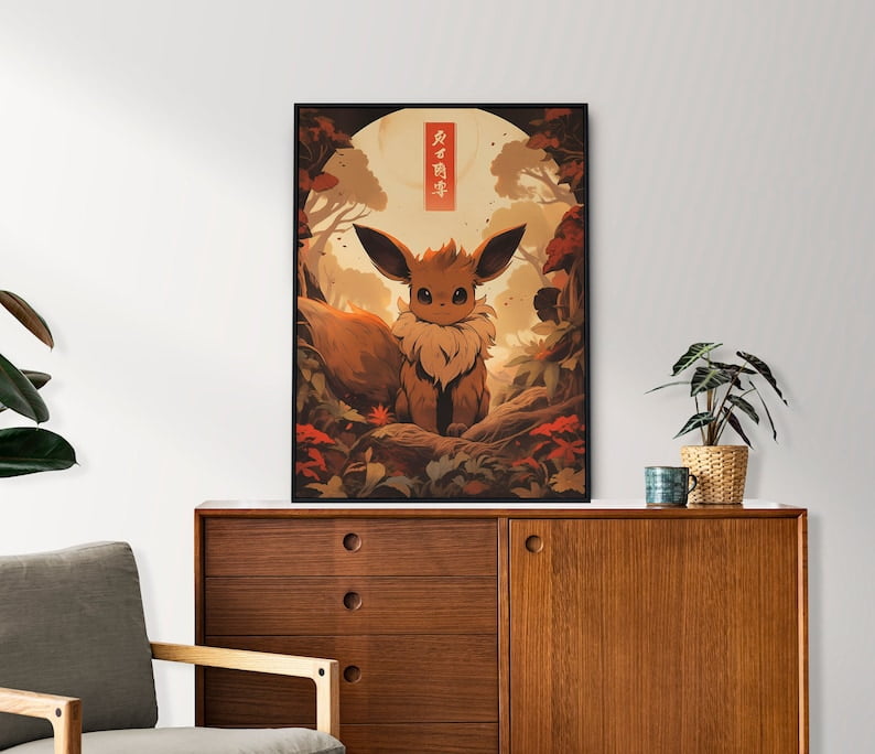 Eevee, Pokemon, Japanese Tapestry Style, Anime Poster, Printable Wall ...