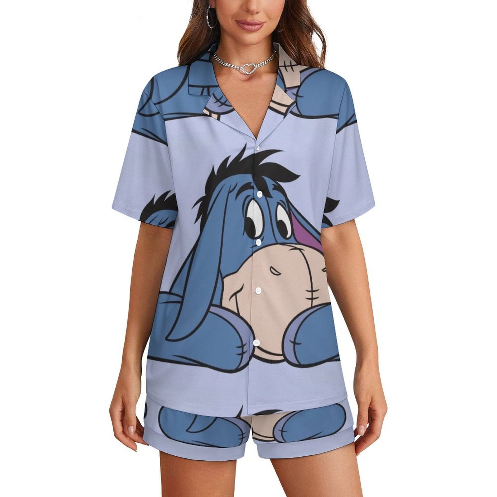Eeyore Pajamas Set Button Down 2 Piece Pjs Shorts Set Soft Loungewear ...