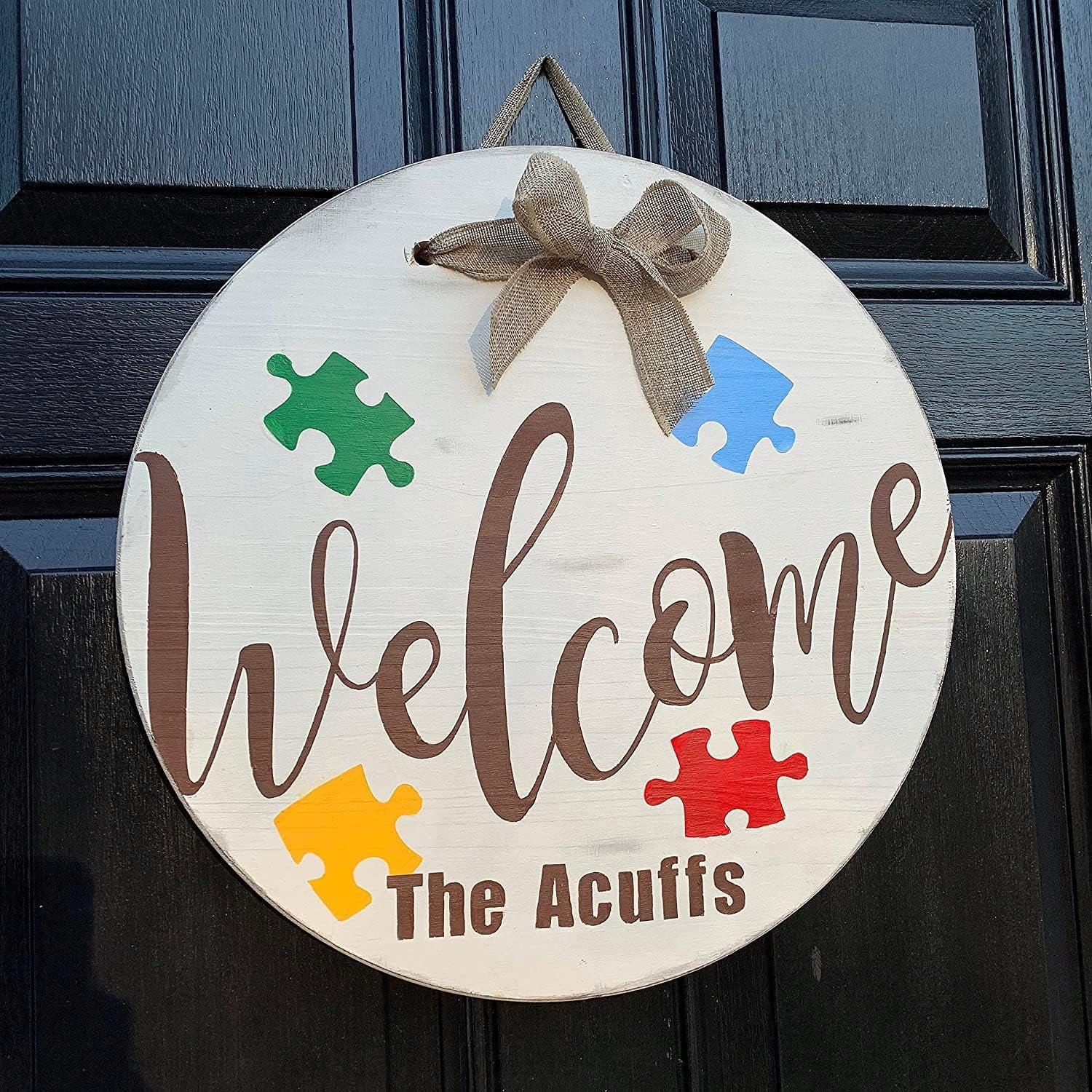 Eeypy Autism Door Sign Autism Puzzle Piece Door Hanger Round Rustic ...