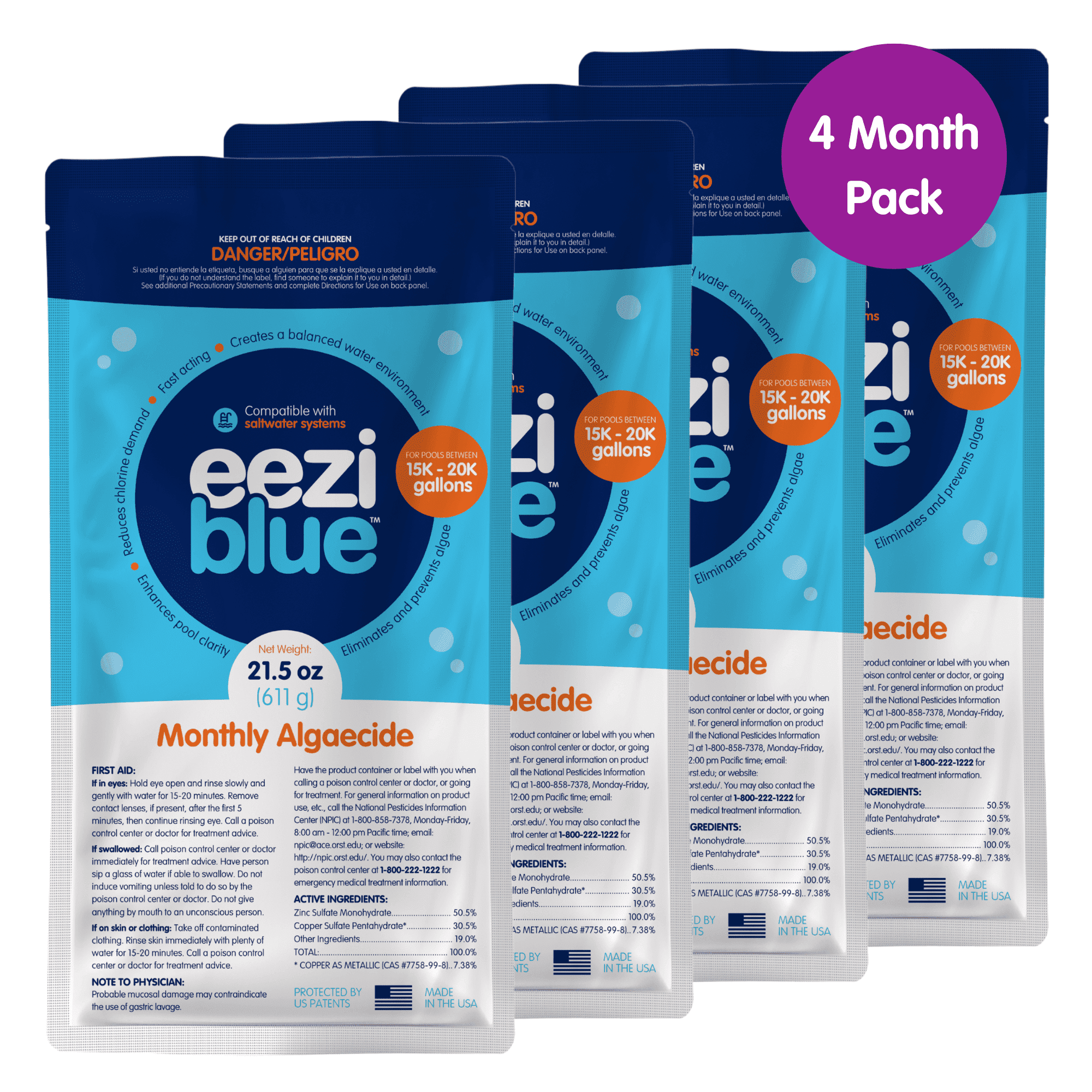 Eeziblue Monthly Pool Algaecide Bundle | Pool Booster for All Algae in ...