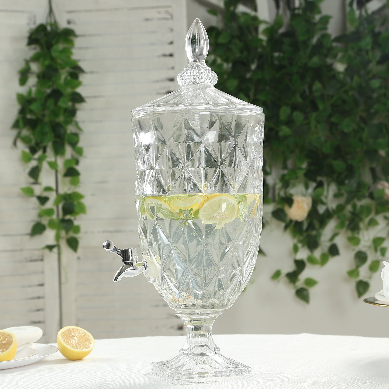 Efavormart 1.3 Gallon Glass Beverage Dispenser with Diamond Texture ...