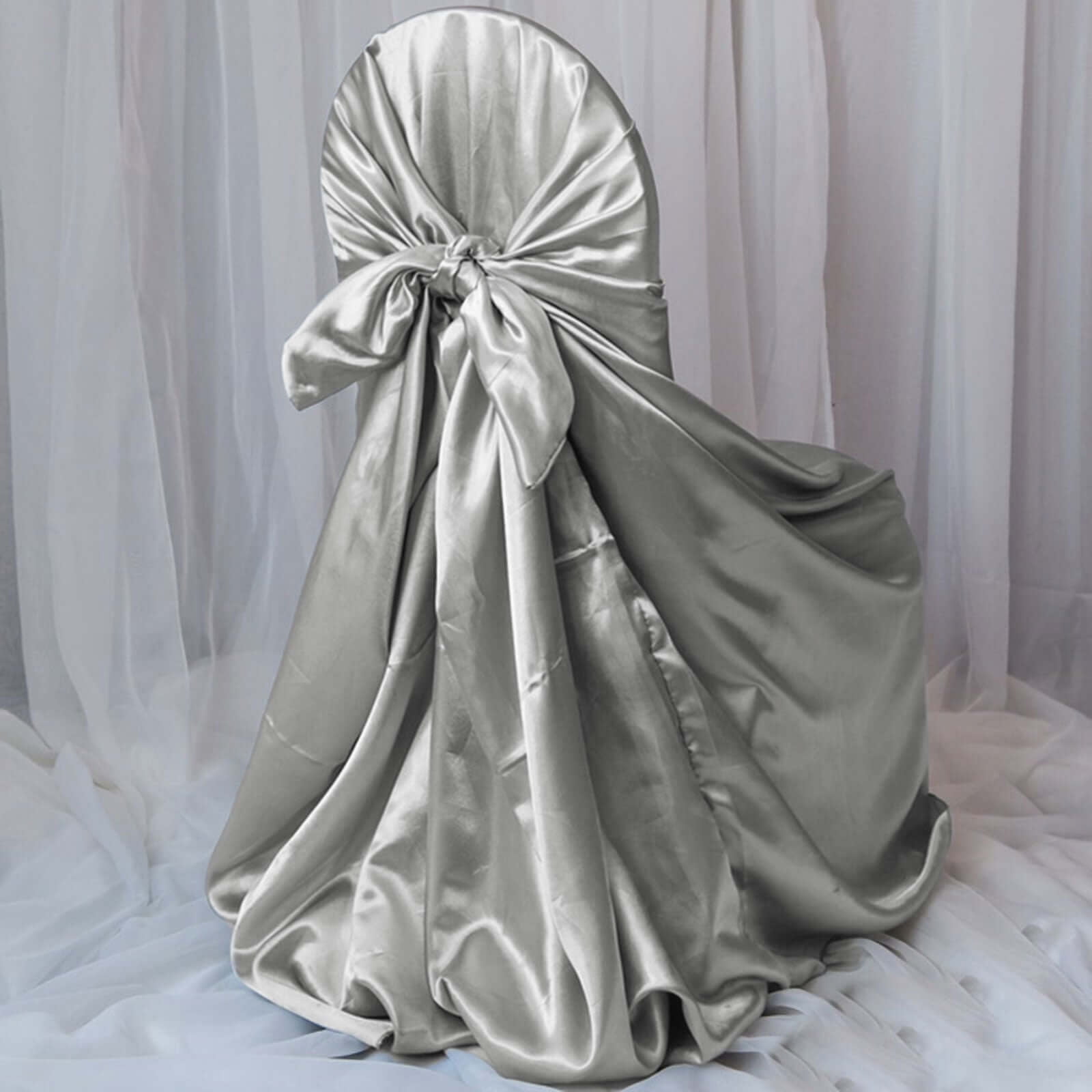 Efavormart Silver Chair Covers for Party 10 PCS Universal Satin Self ...