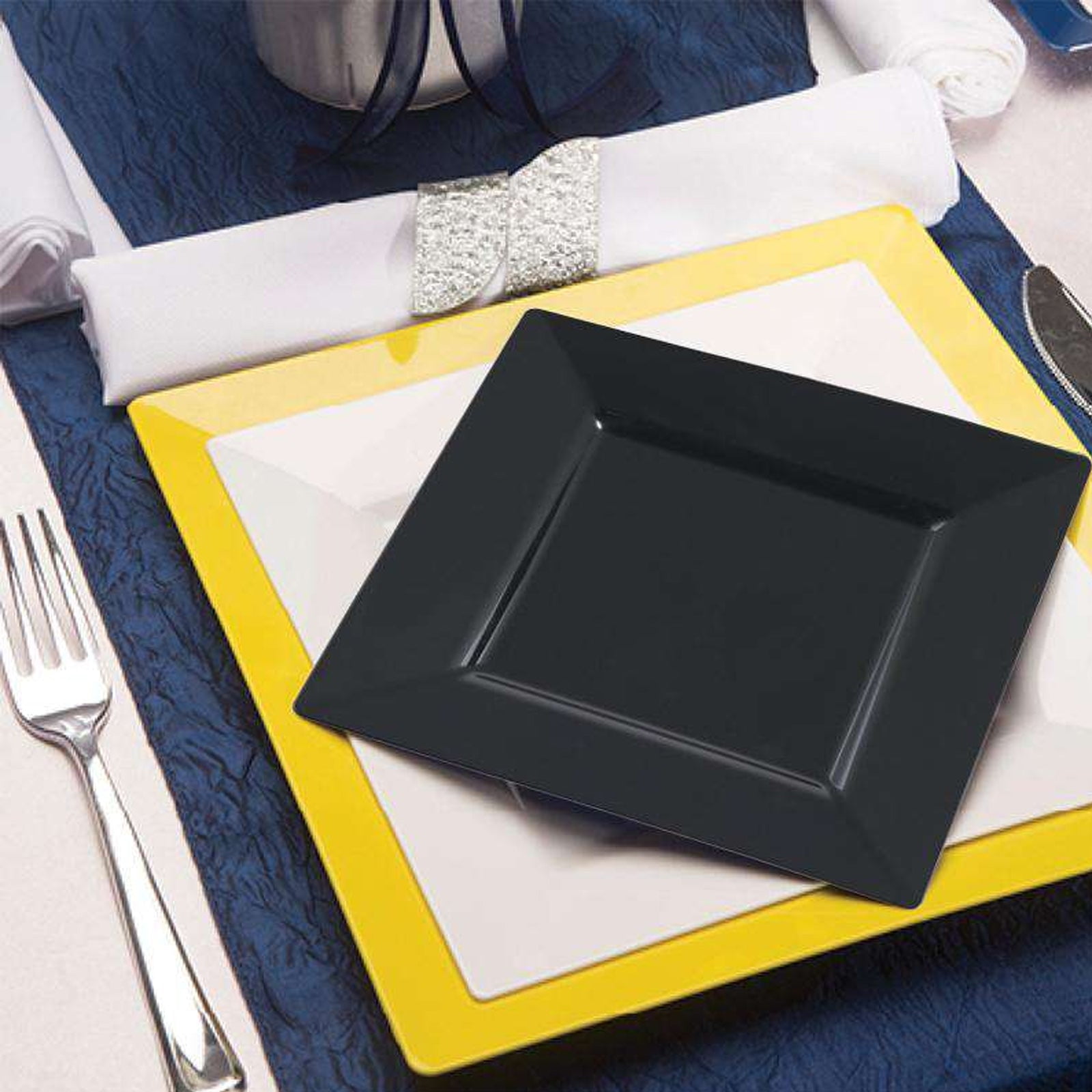 Efavormart 10 Pack - 10" Black Square Disposable Plastic Dinner Plates ...