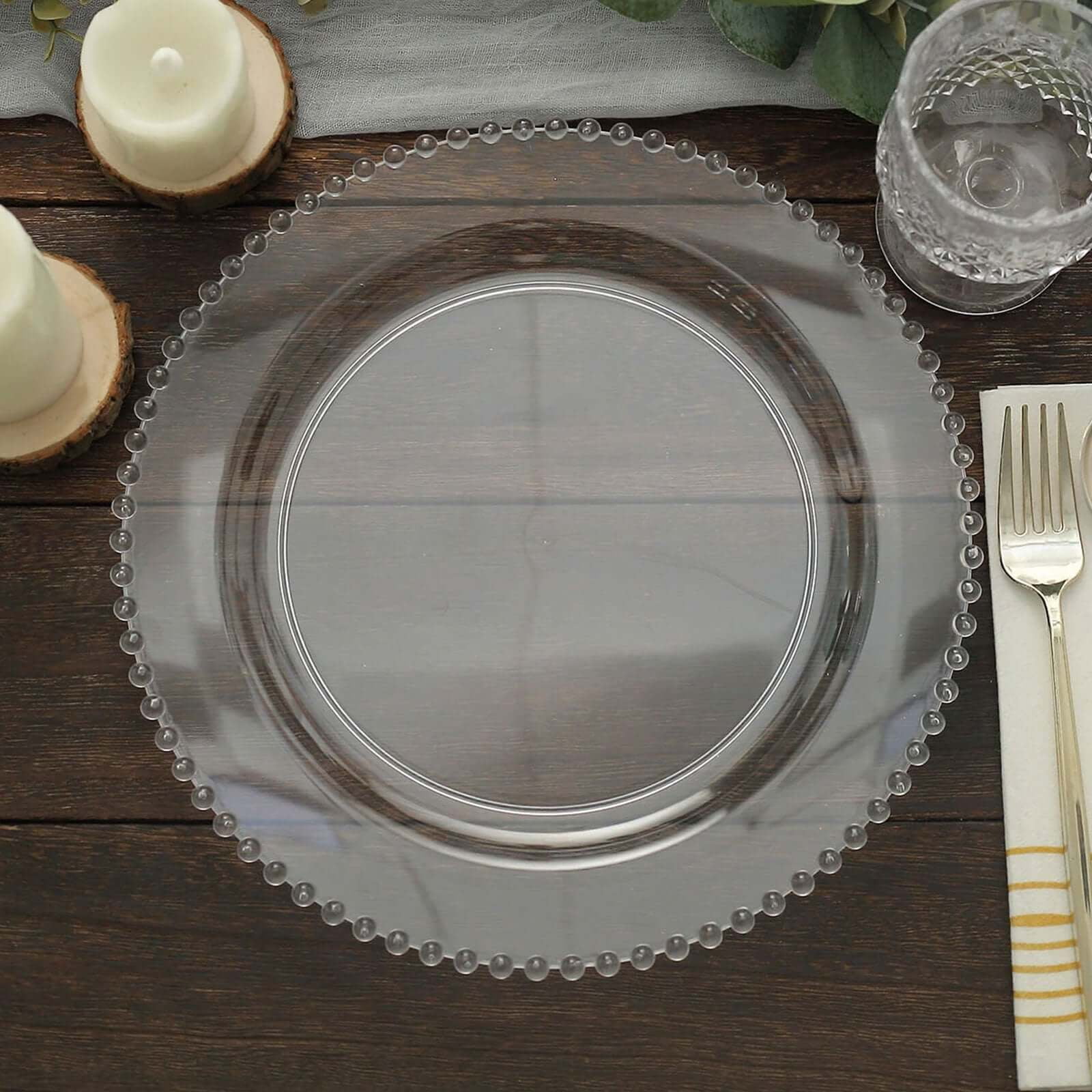 Efavormart 10 Pack | 10" Clear Beaded Rim Plastic Dinner Plates ...