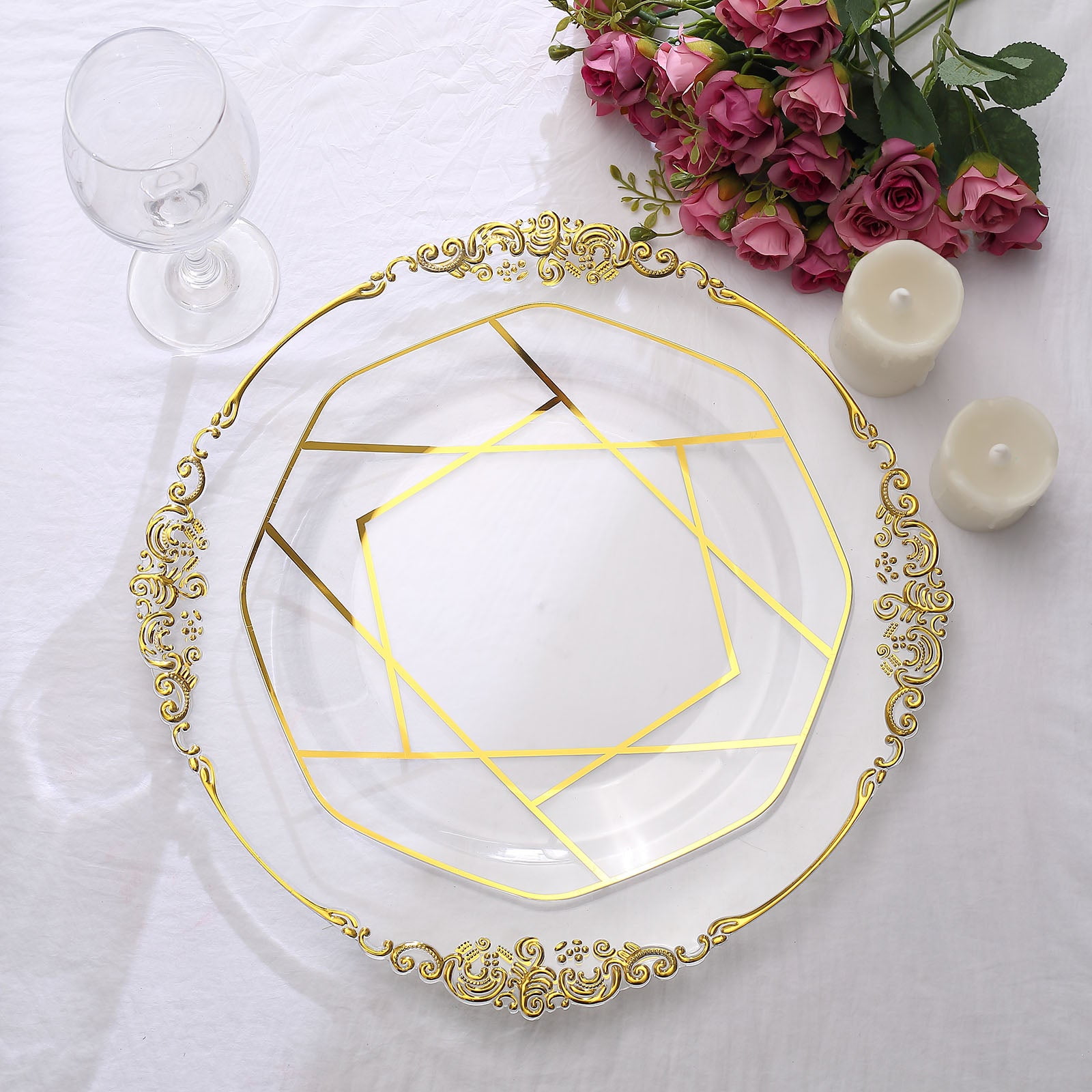 Efavormart 10 Pack | 10" Clear / Gold Geometric Design Plastic Dessert ...