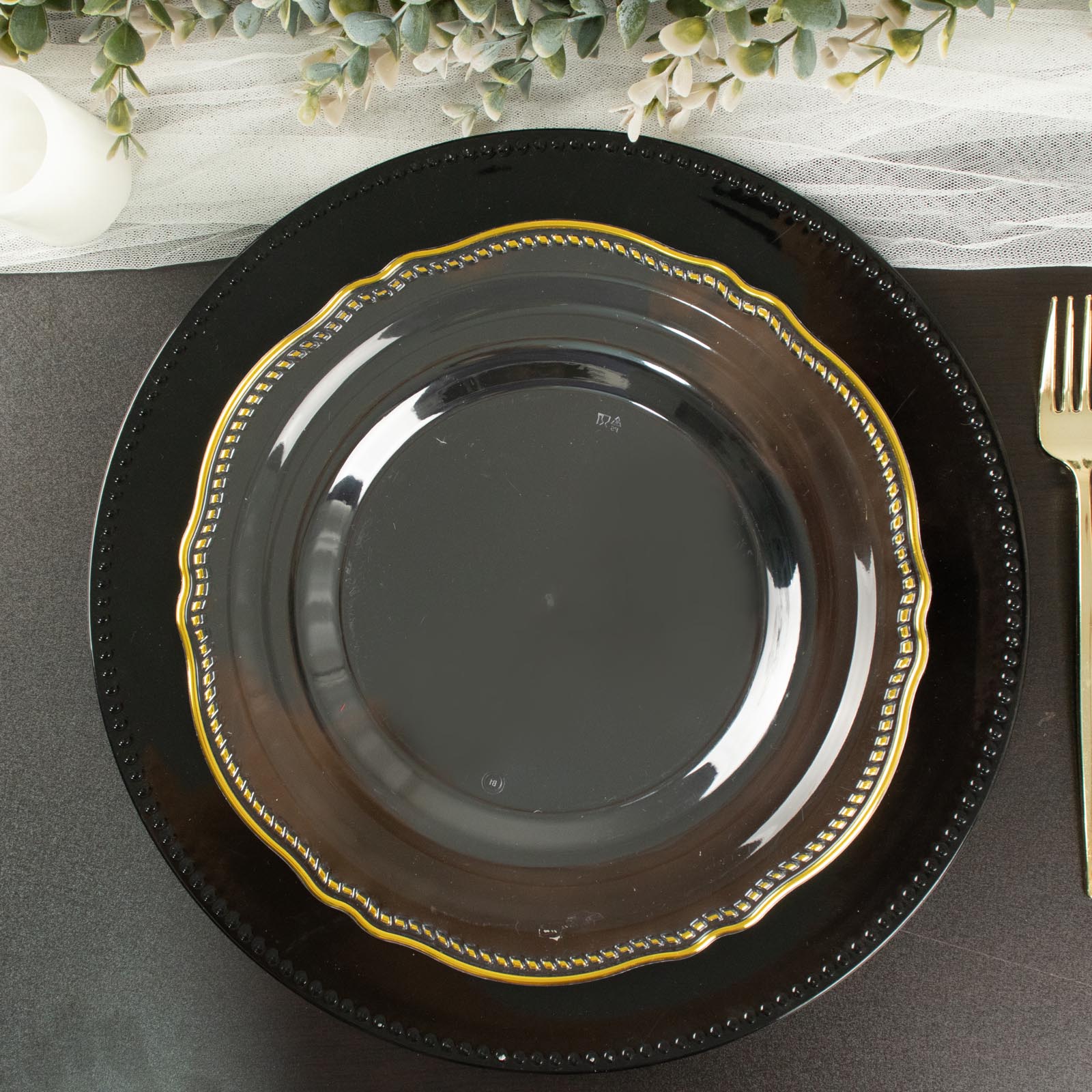 Efavormart 10 Pack | 10" Clear / Gold Scalloped Rim Plastic Dinner ...