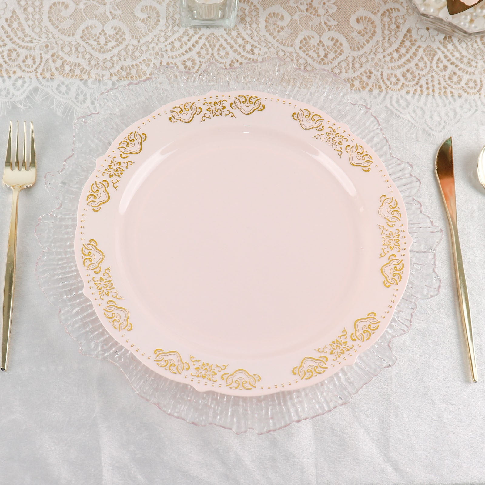Efavormart 10 Pack | 10" Gold Embossed Blush/Rose Gold Plastic Dinner ...