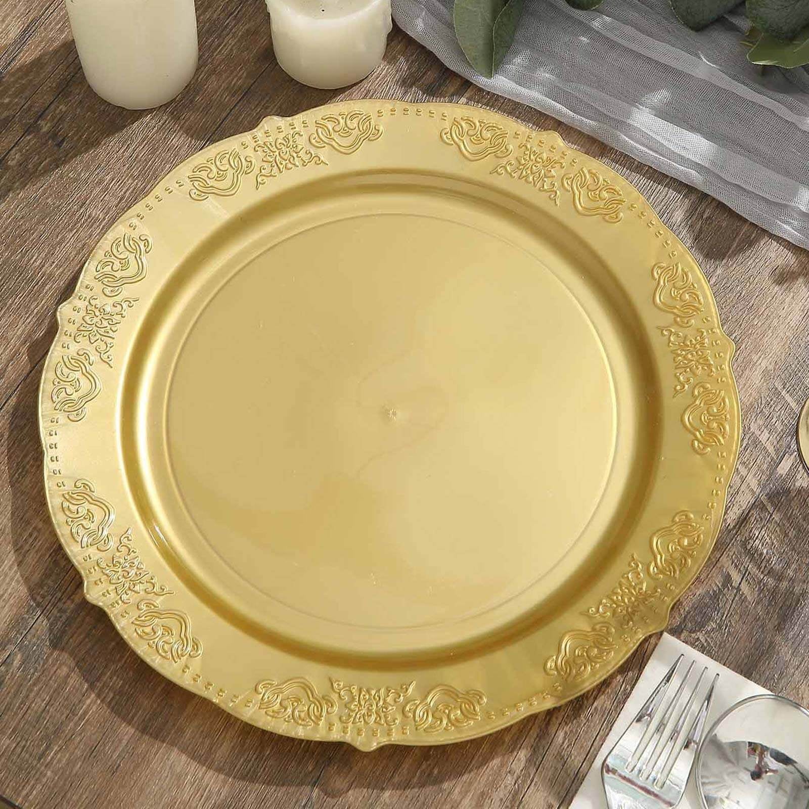 Efavormart 10 Pack | 10" Gold Embossed Hard Plastic Dessert Appetizer ...