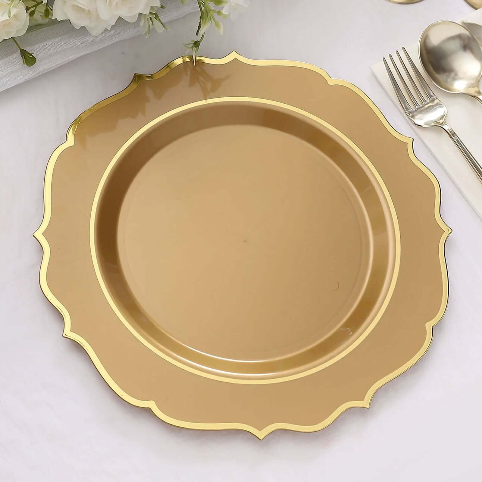 Efavormart 10 Pack | 10" Gold Plastic Dinner Plates Disposable ...