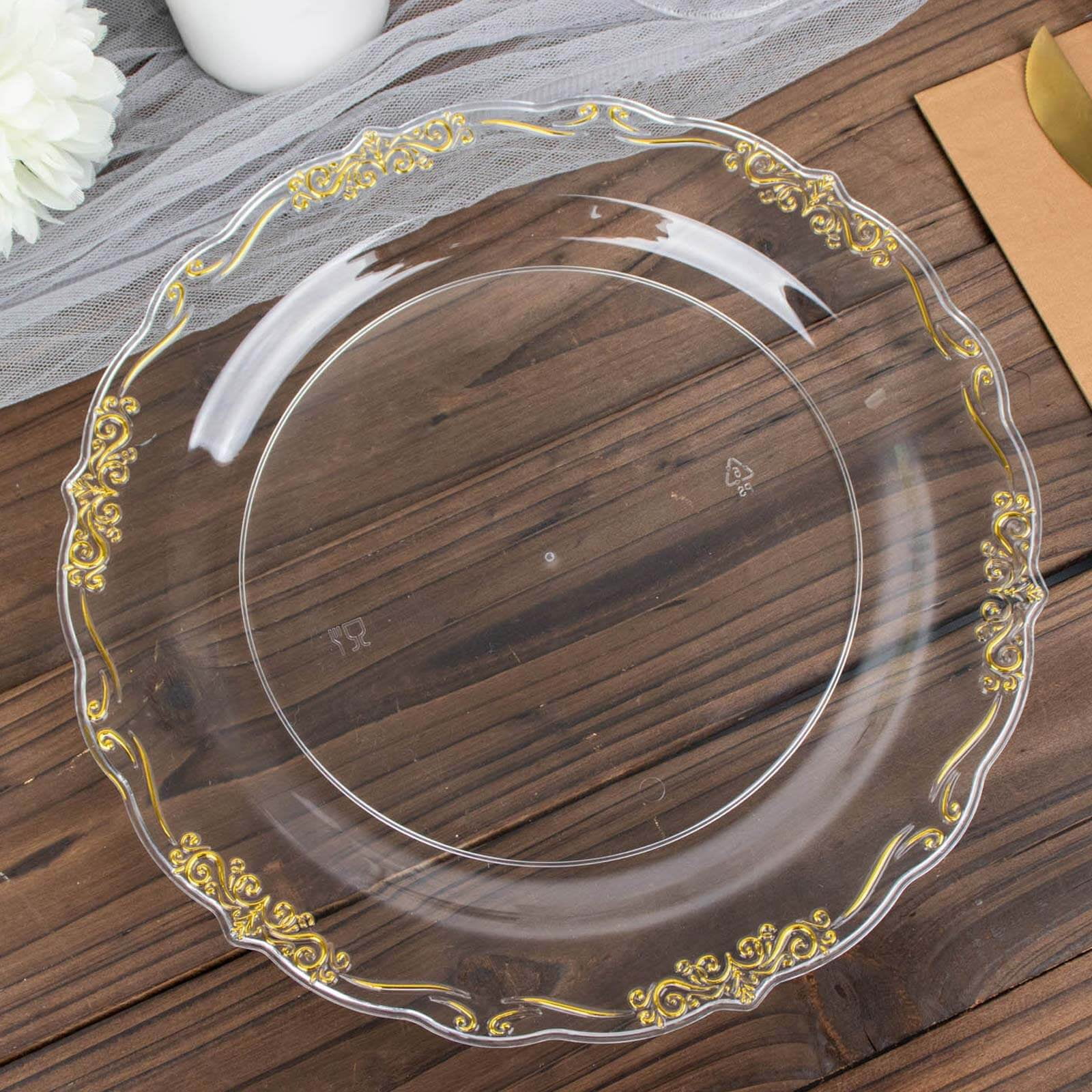 Efavormart 10 Pack | 10" Gold Vintage Rim Clear Hard Plastic Dessert ...