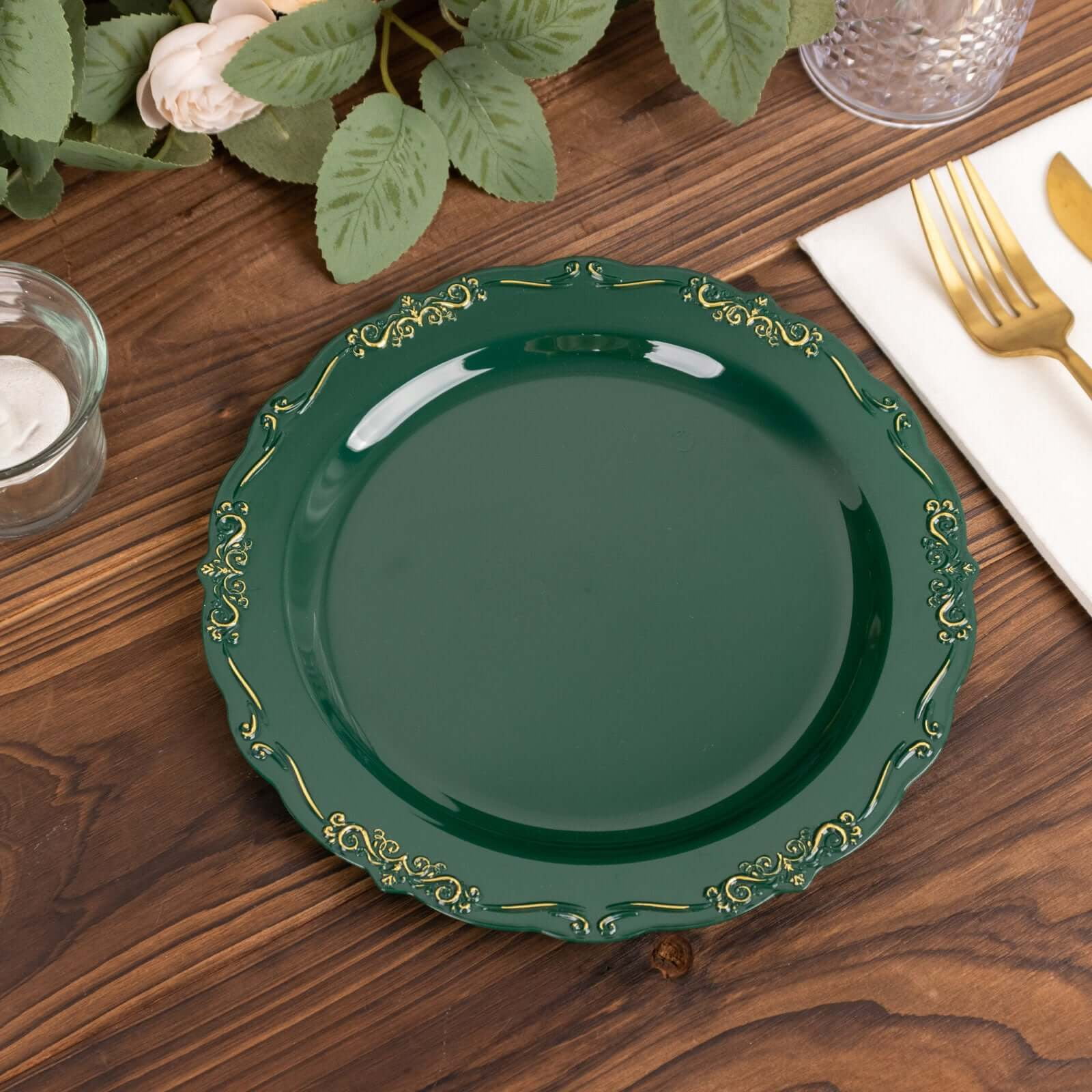 Efavormart 10 Pack | 10" Hunter Emerald Green With Gold Vintage Rim ...