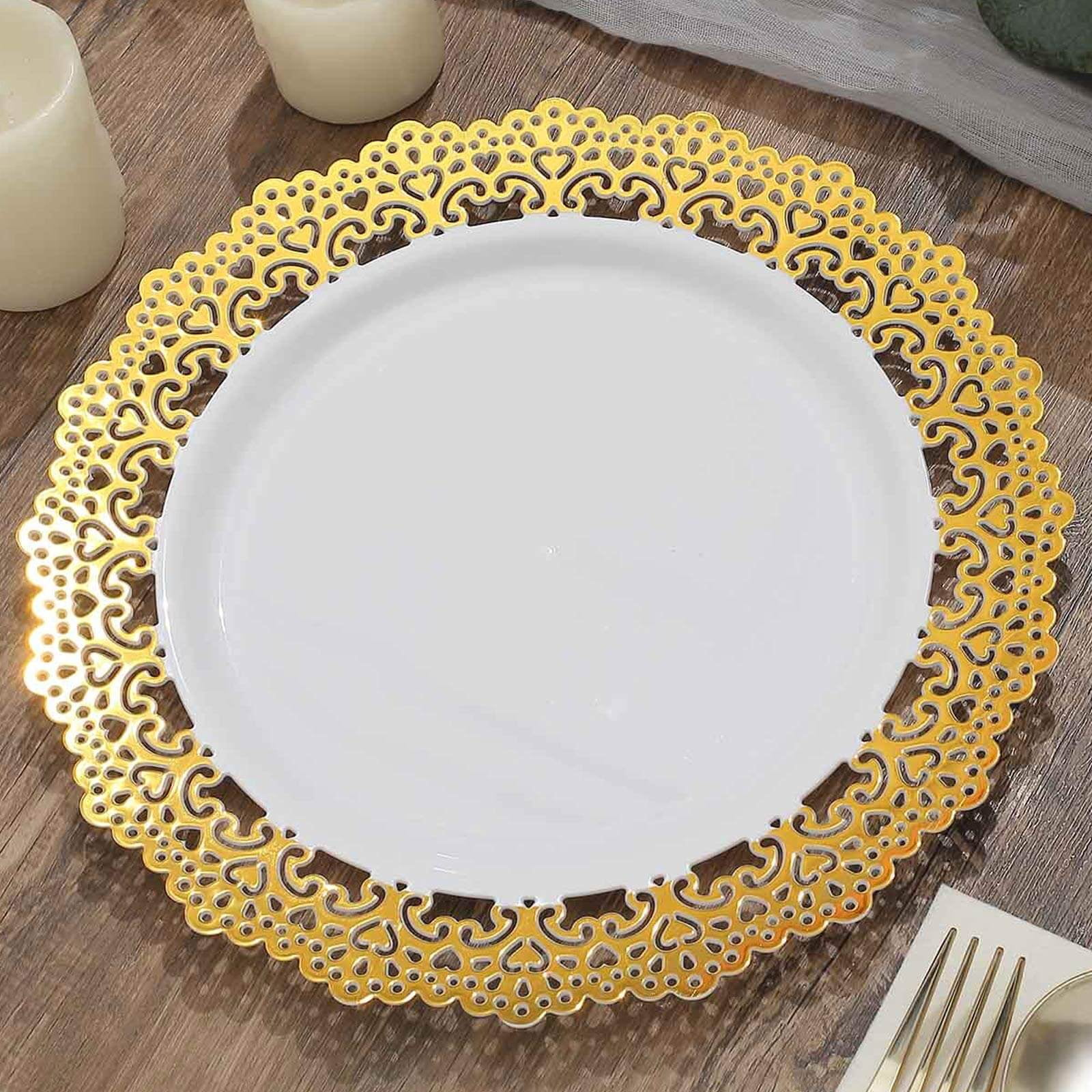 Efavormart 10 Pack | 10" White With Gold Lace Rim Plastic Dessert ...