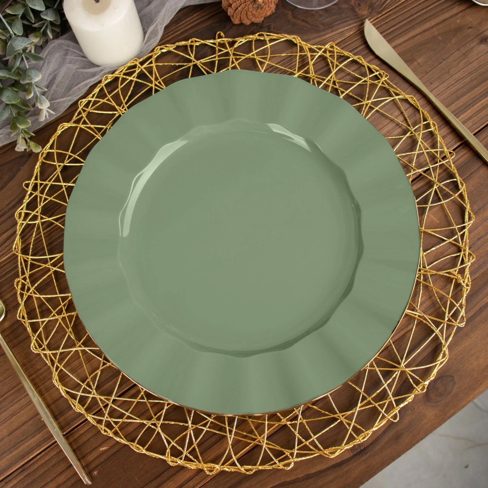 Efavormart 10 Pack | 11" Dusty Sage Round Plastic Dinner Plates ...