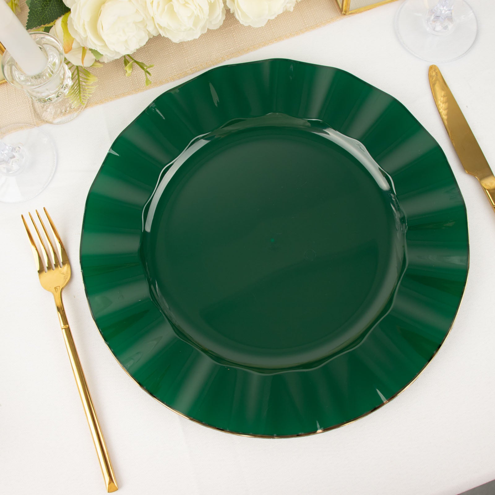 Efavormart 10 Pack | 11" Hunter Emerald Green Round Plastic Dinner ...