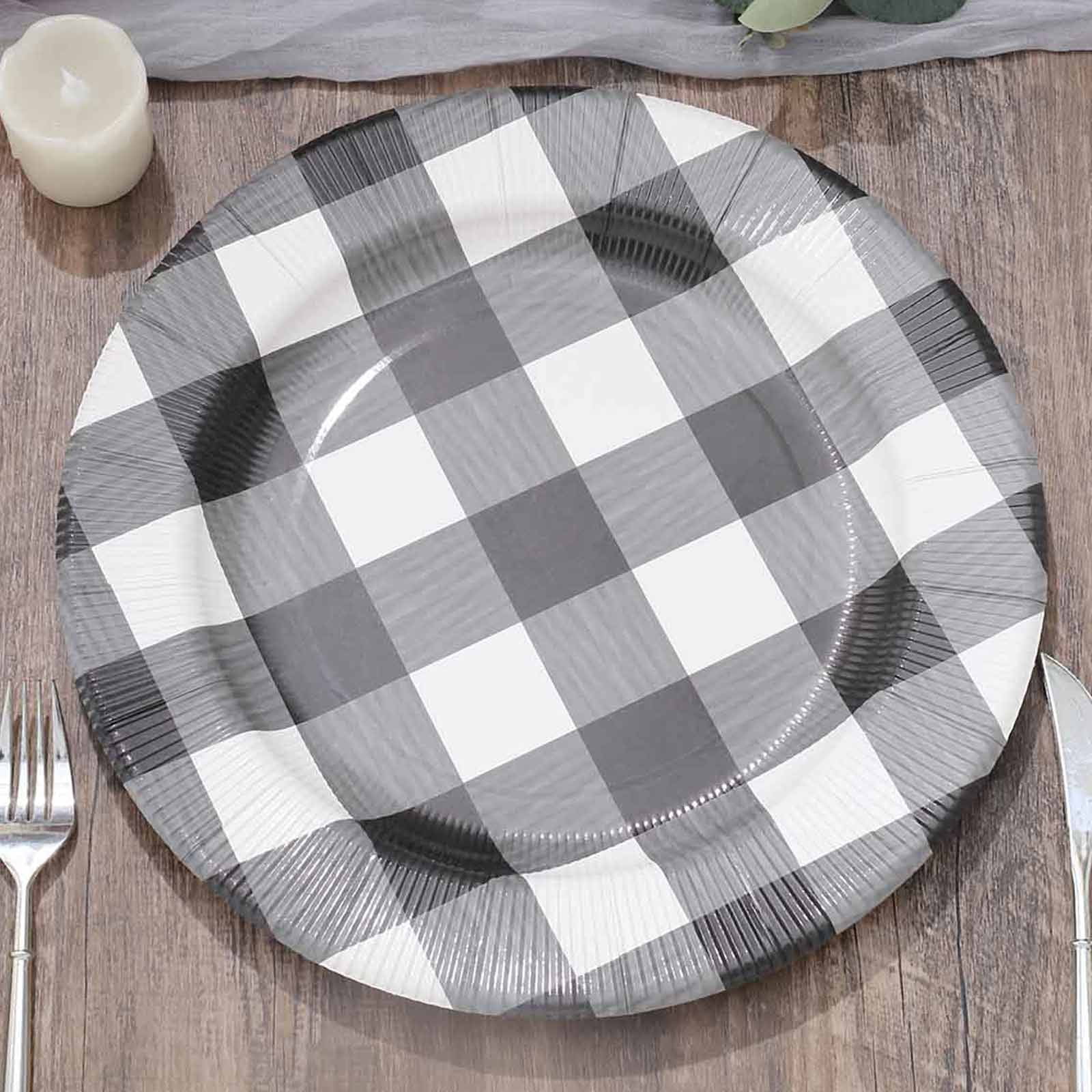 Efavormart 10 Pack | 13" Black / White Buffalo Plaid Disposable Serving ...