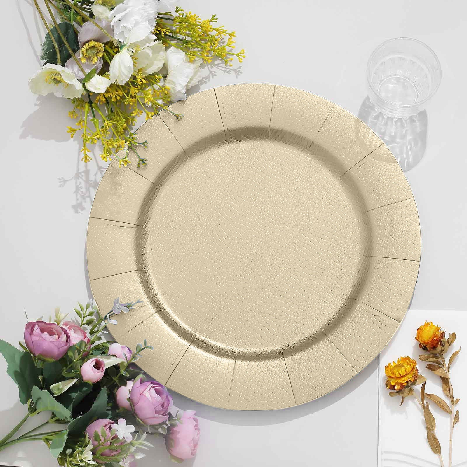 Efavormart 10 Pack | 13" Champagne Leather Disposable Charger Plates ...