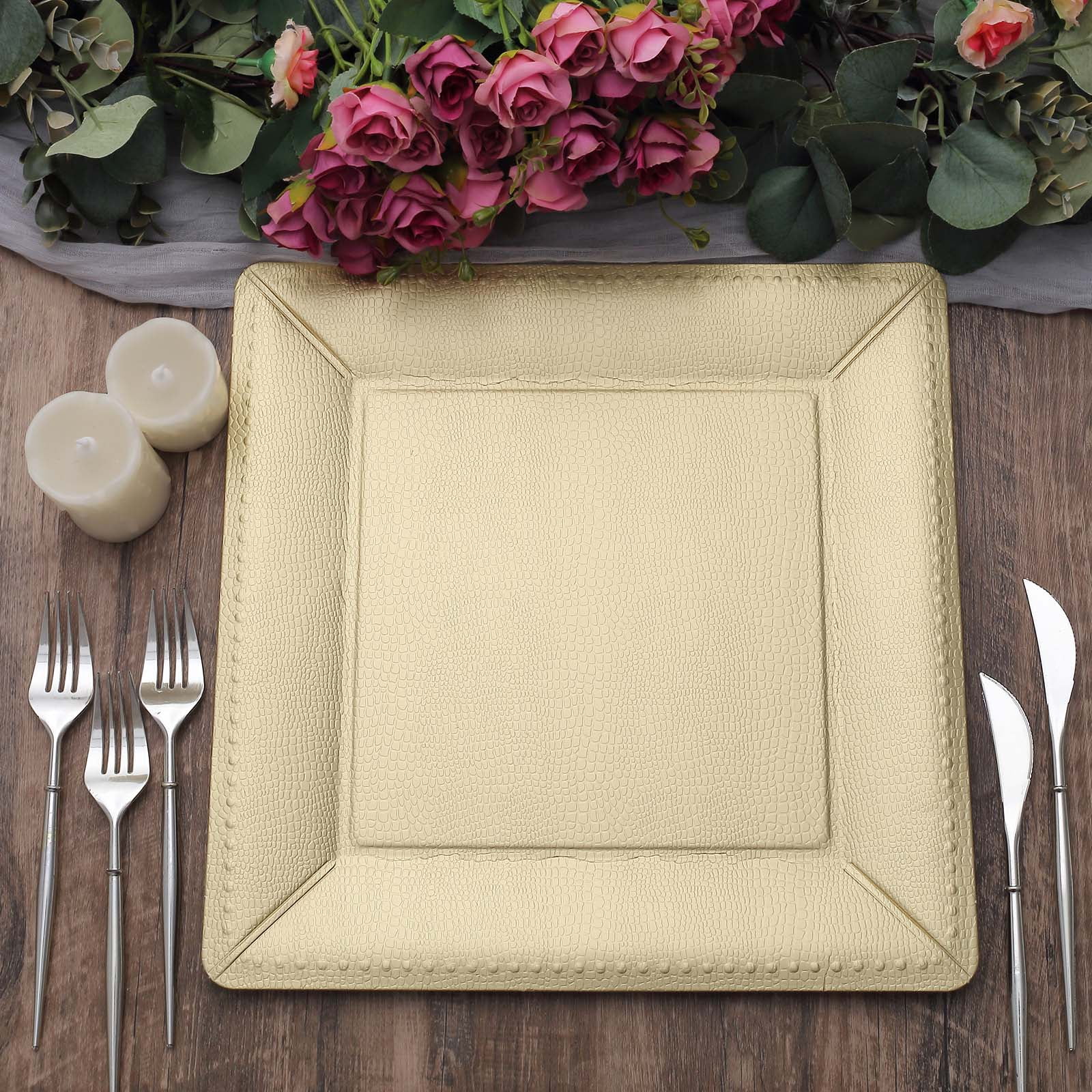 Efavormart 10 Pack | 13" Champagne Disposable Square Trays, Leather ...