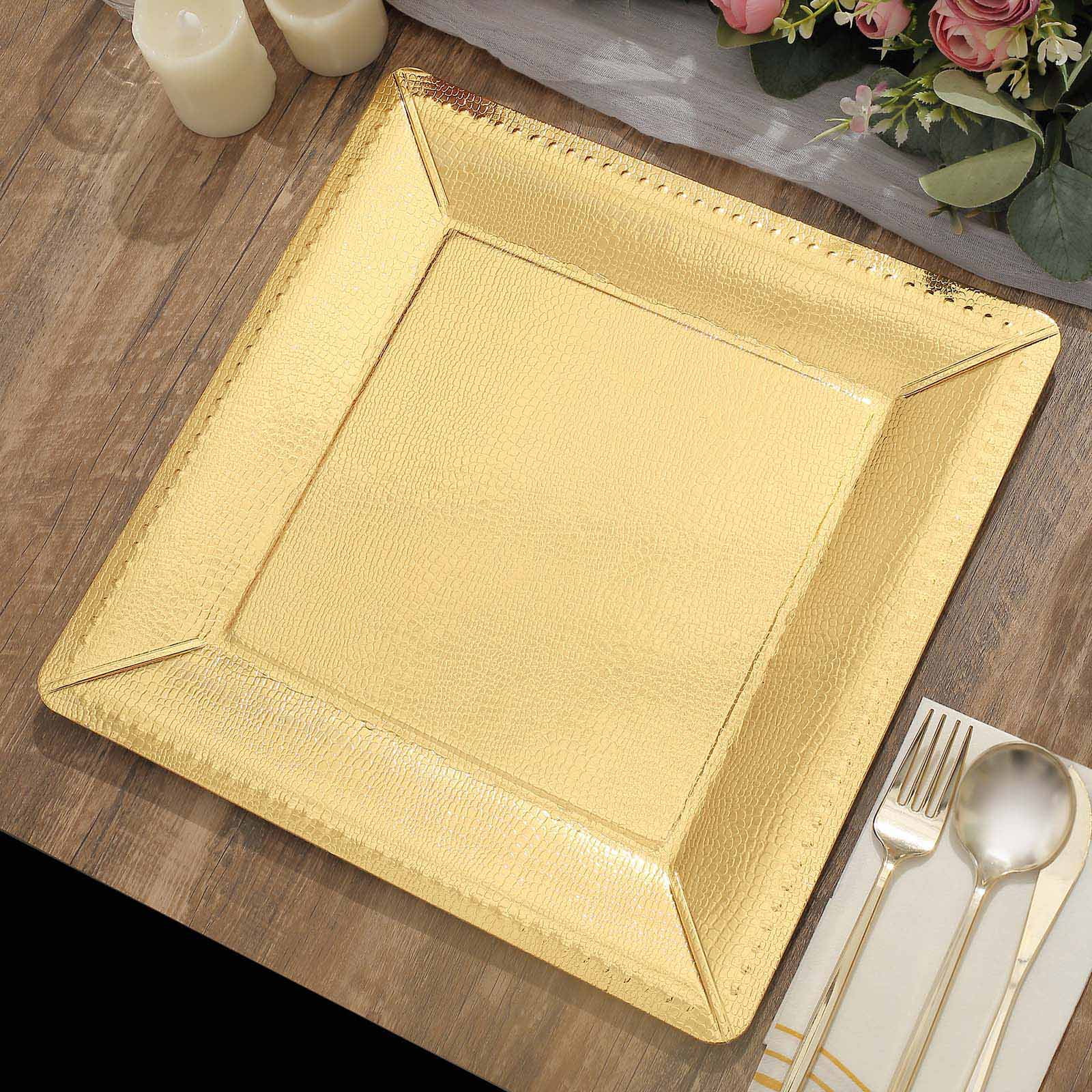 Efavormart 10 Pack | 13" Gold Textured Disposable Square Serving Trays ...